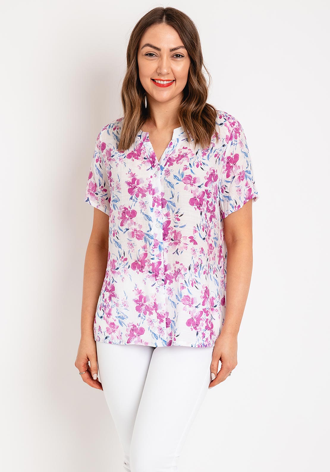Natalia Collection Lightweight Floral Blouse, Pink - McElhinneys
