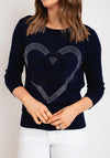 Natalia Collection Rhinestone Heart Sweater, Navy - McElhinneys