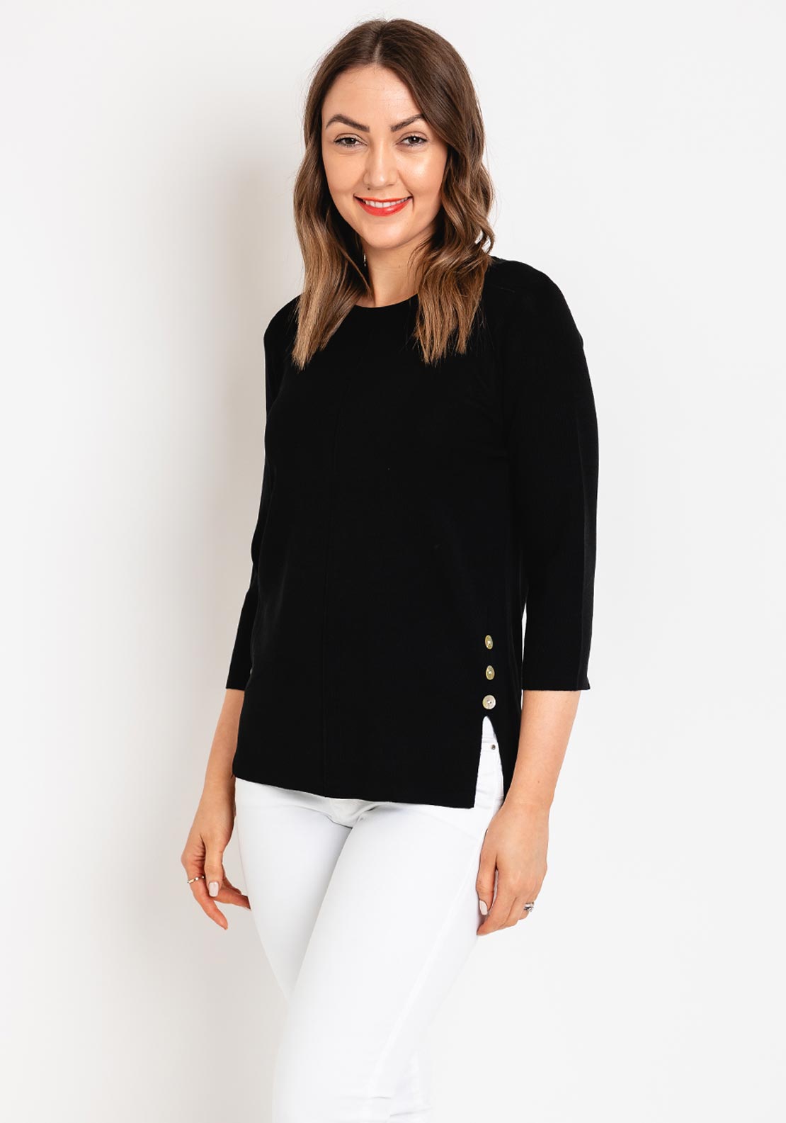 Natalia Collection Button Detail Sweater, Black - McElhinneys