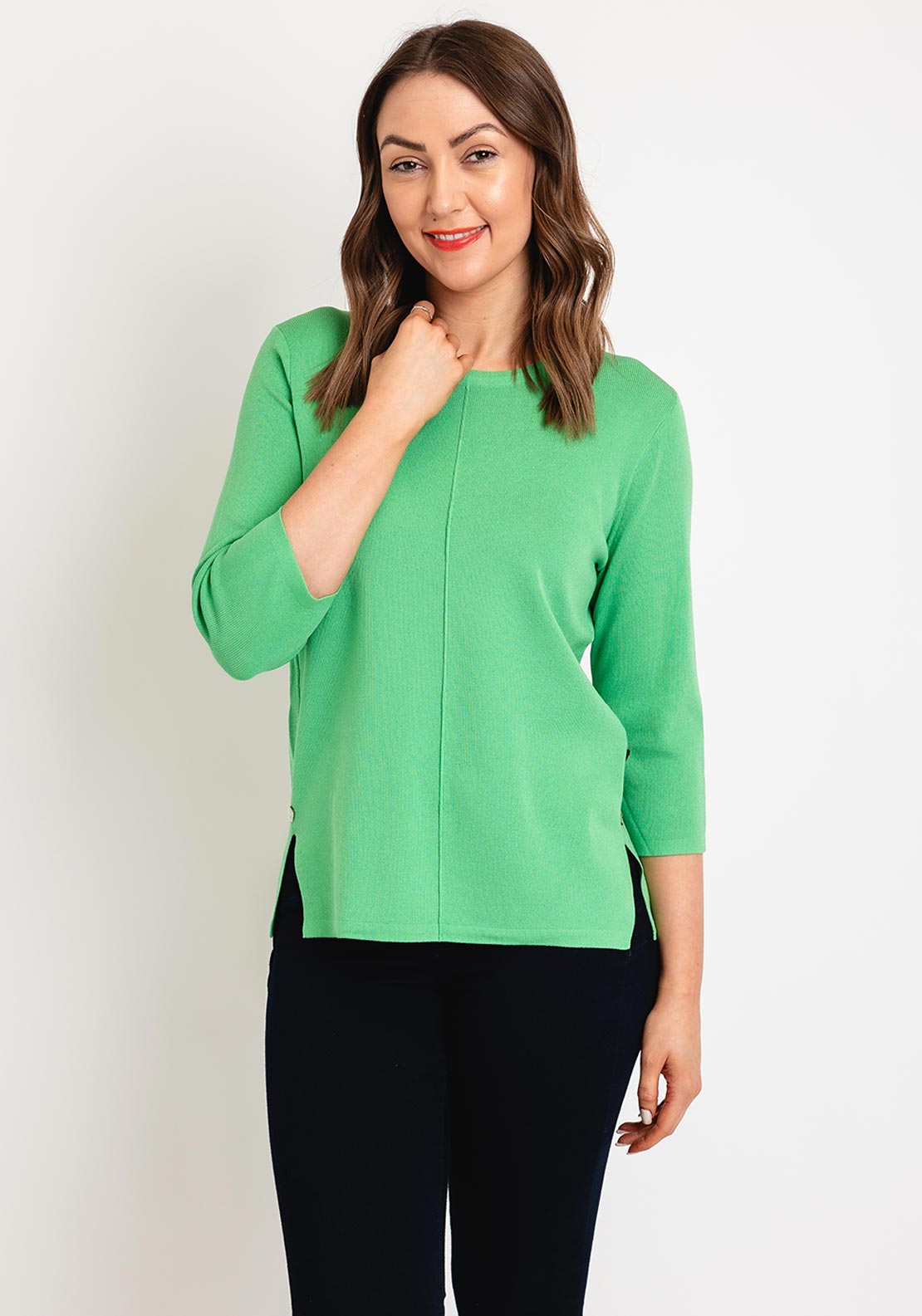 Natalia Collection Button Detail Sweater, Green - McElhinneys