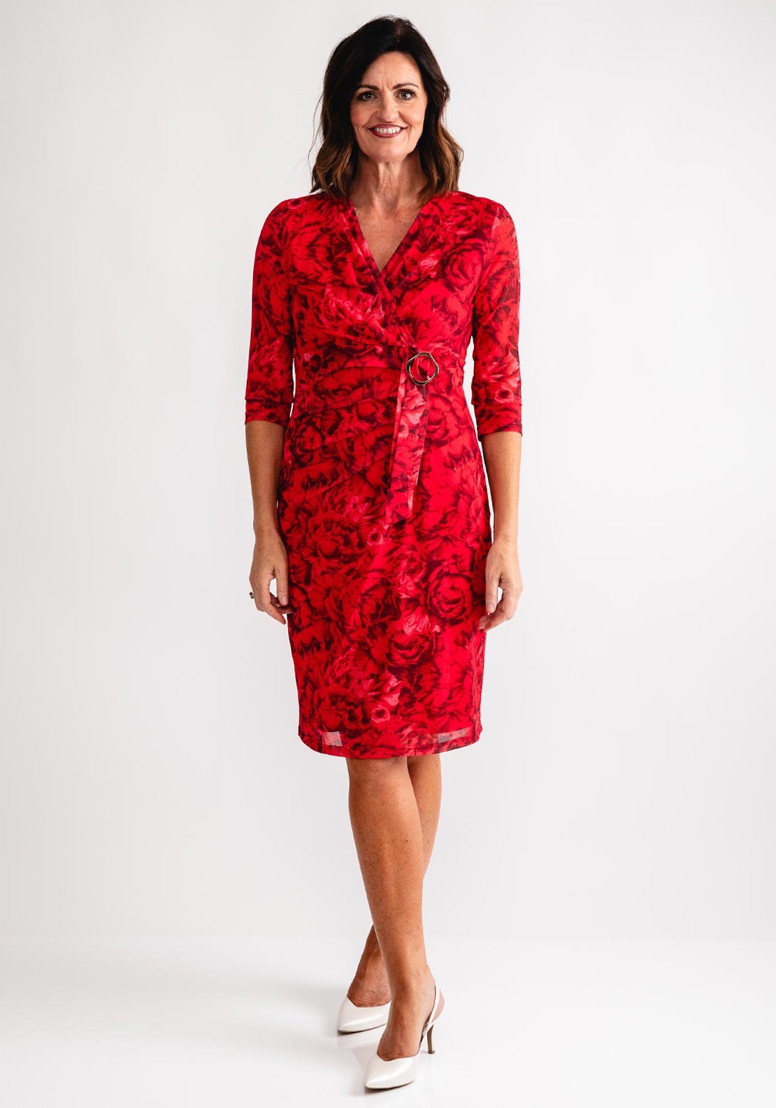 Avalon Rose Print Wrap Buckle Dress, Red - McElhinneys