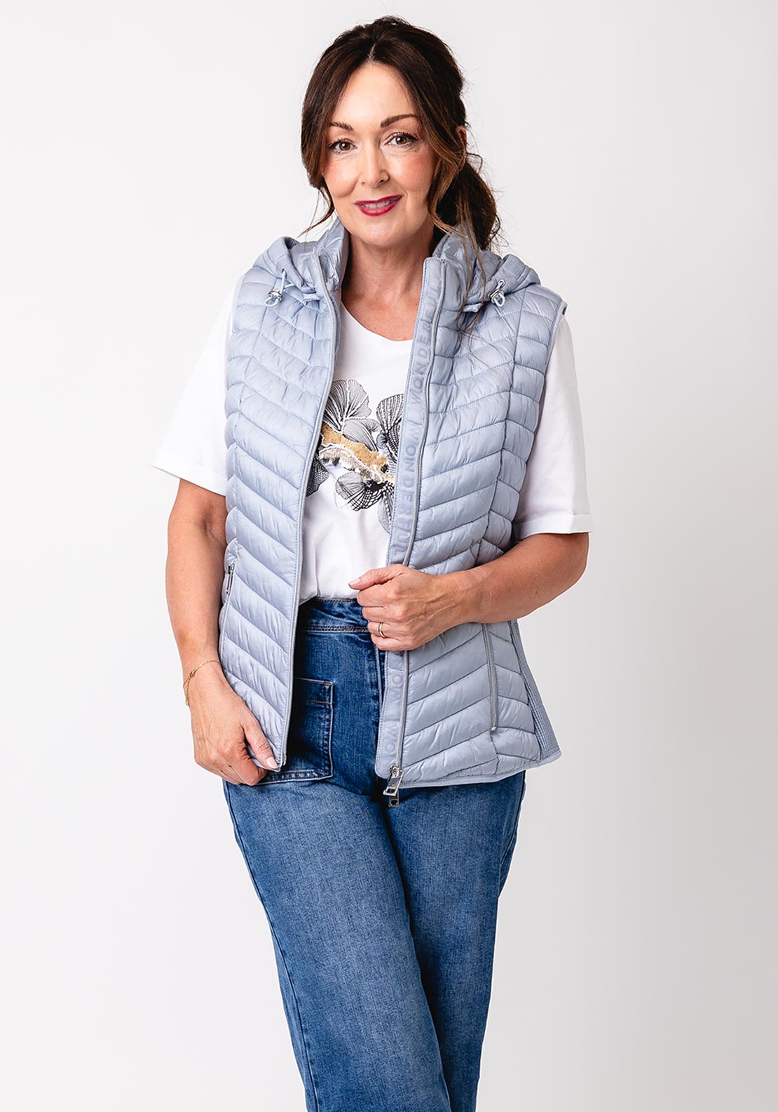 Barbara Lebek Padded Hooded Gilet, Blue - McElhinneys