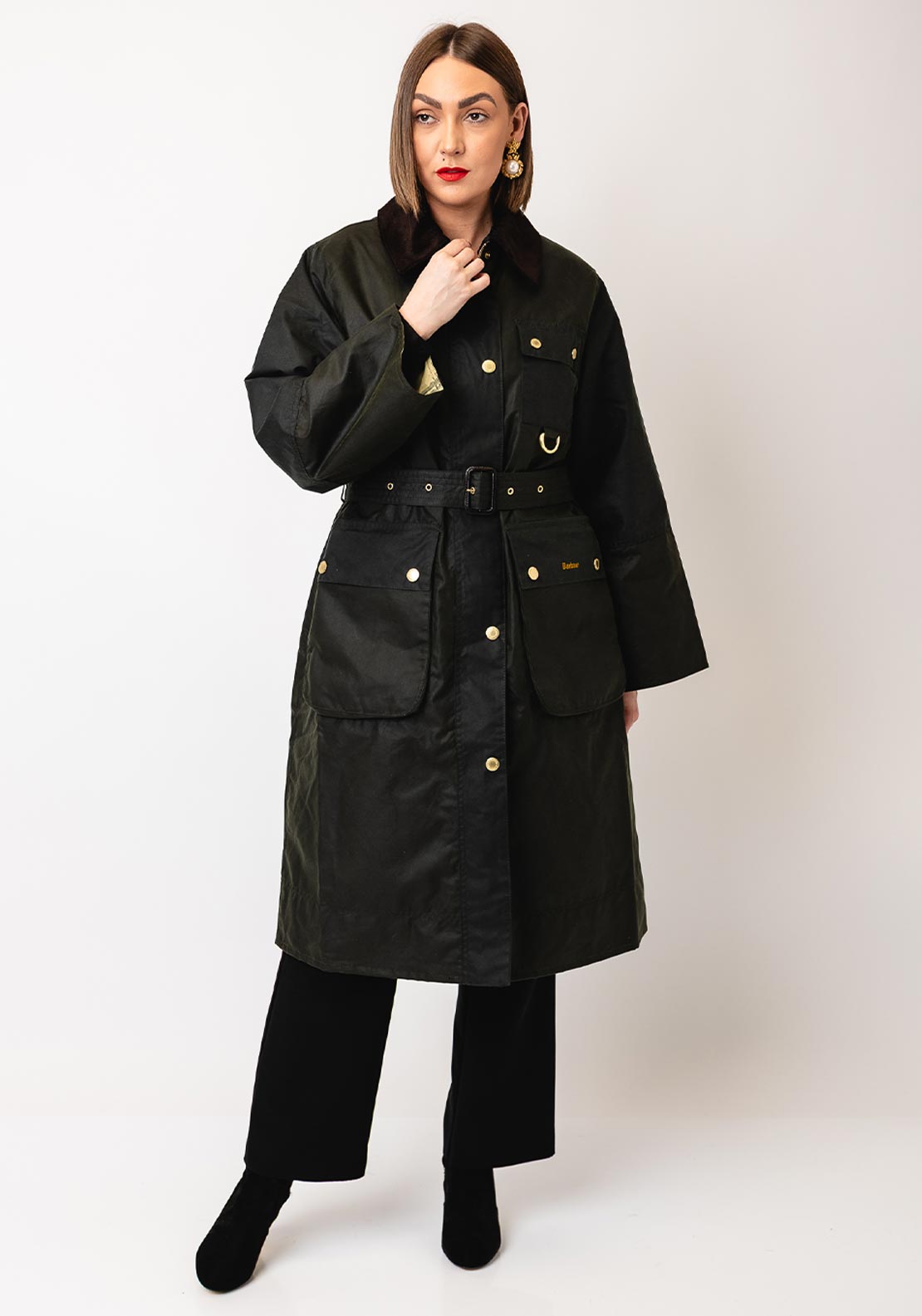 Barbour Milda Wax Long Jacket, Green - McElhinneys