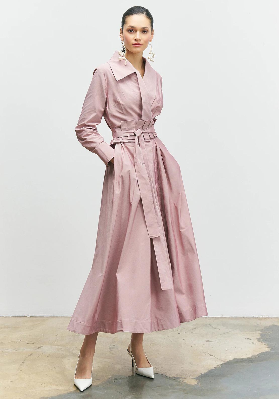 Bize Pleated Belted Shirt Dress, Pink - McElhinneys