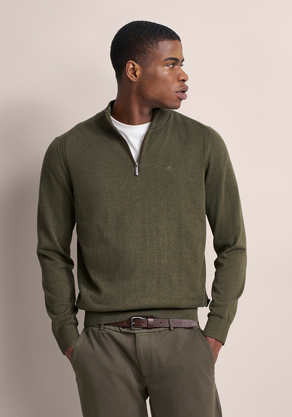 Bugatti Quarter Zip Knit Sweater, Green - McElhinneys