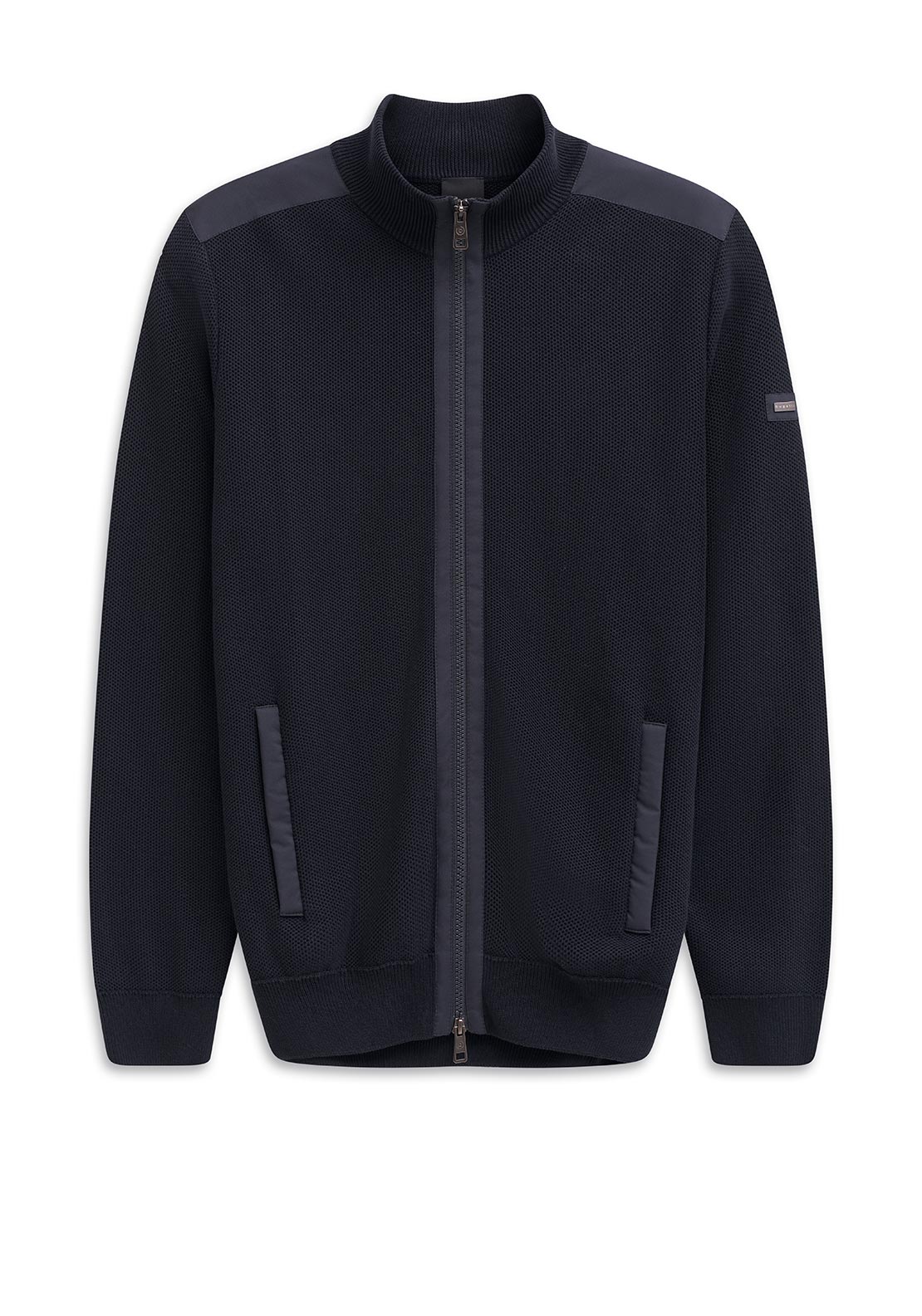Bugatti Full Zip Textured Knit Sweater, Navy - McElhinneys