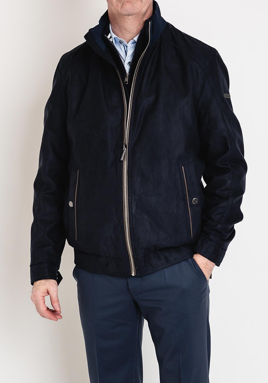 Bugatti Premium Suede Bomber Jacket, Navy - McElhinneys