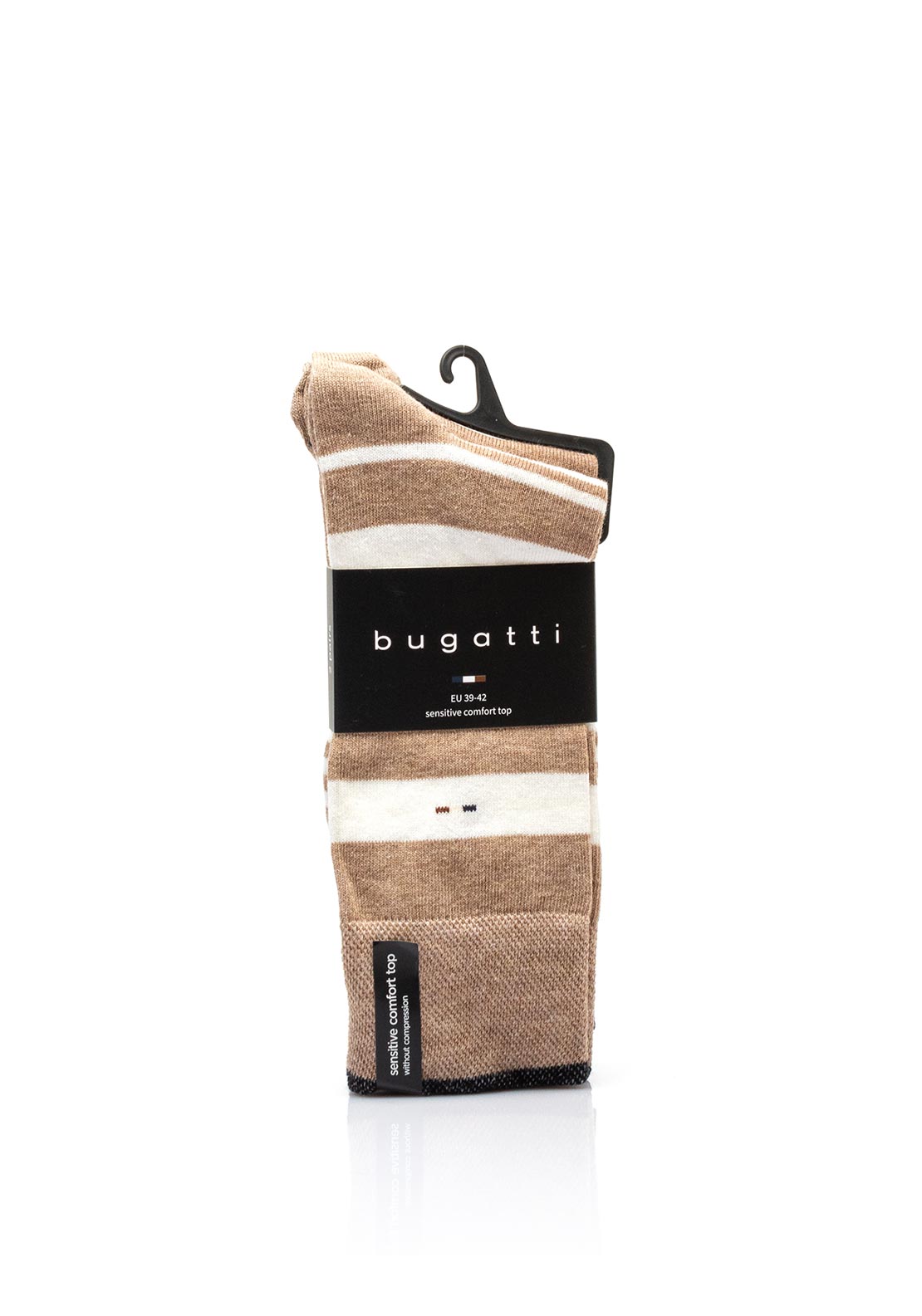Bugatti 2 Pack Sensitive Comfort Top Stripe Socks, Beige - McElhinneys