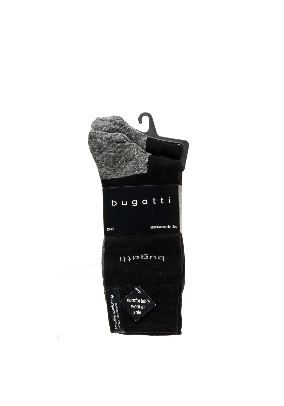 Bugatti 2 Pack Contrast Socks, Black & Grey - McElhinneys