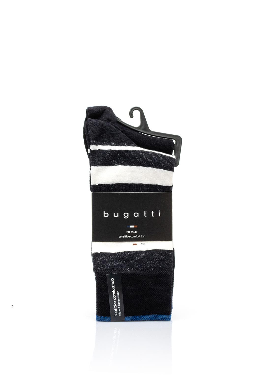 Bugatti 2 Pack Sensitive Comfort Top Stripe Socks, Black - McElhinneys