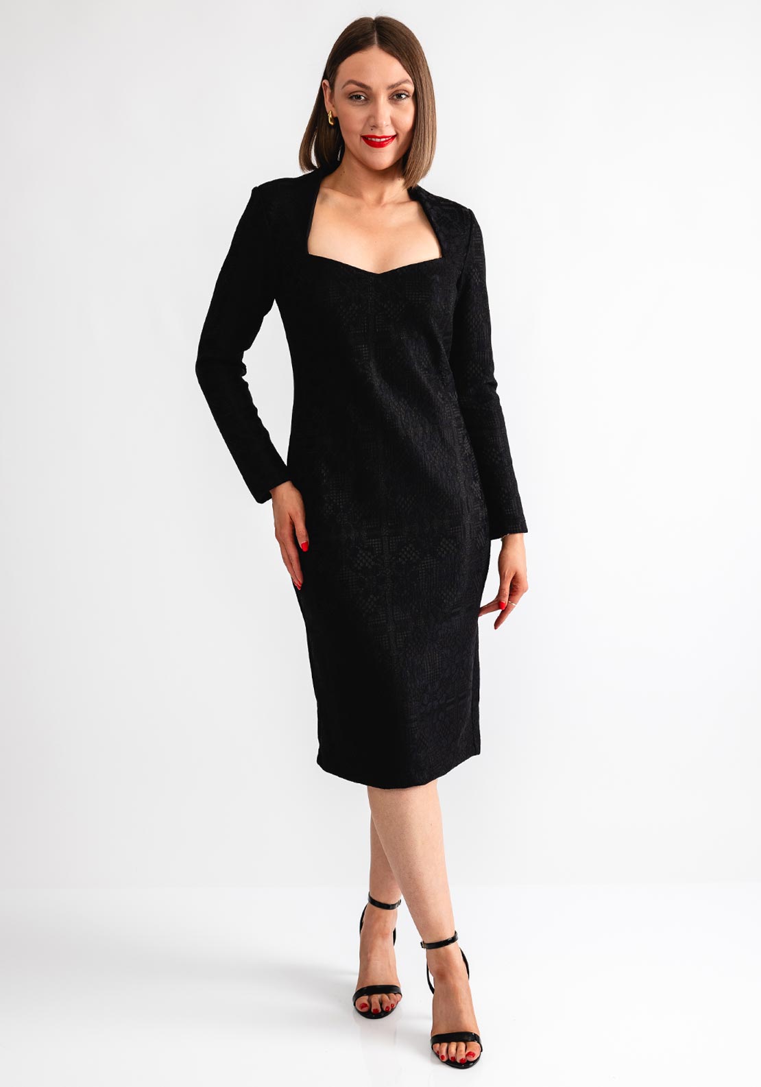 Camelot Sweetheart Neck Pencil Dress, Black - McElhinneys