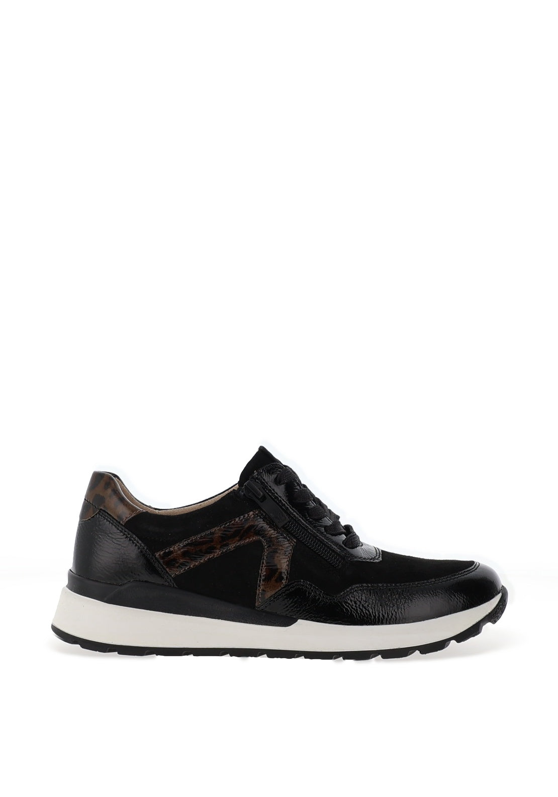 Caprice Wide Fit Suede Comfort Trainers, Black Leopard - McElhinneys