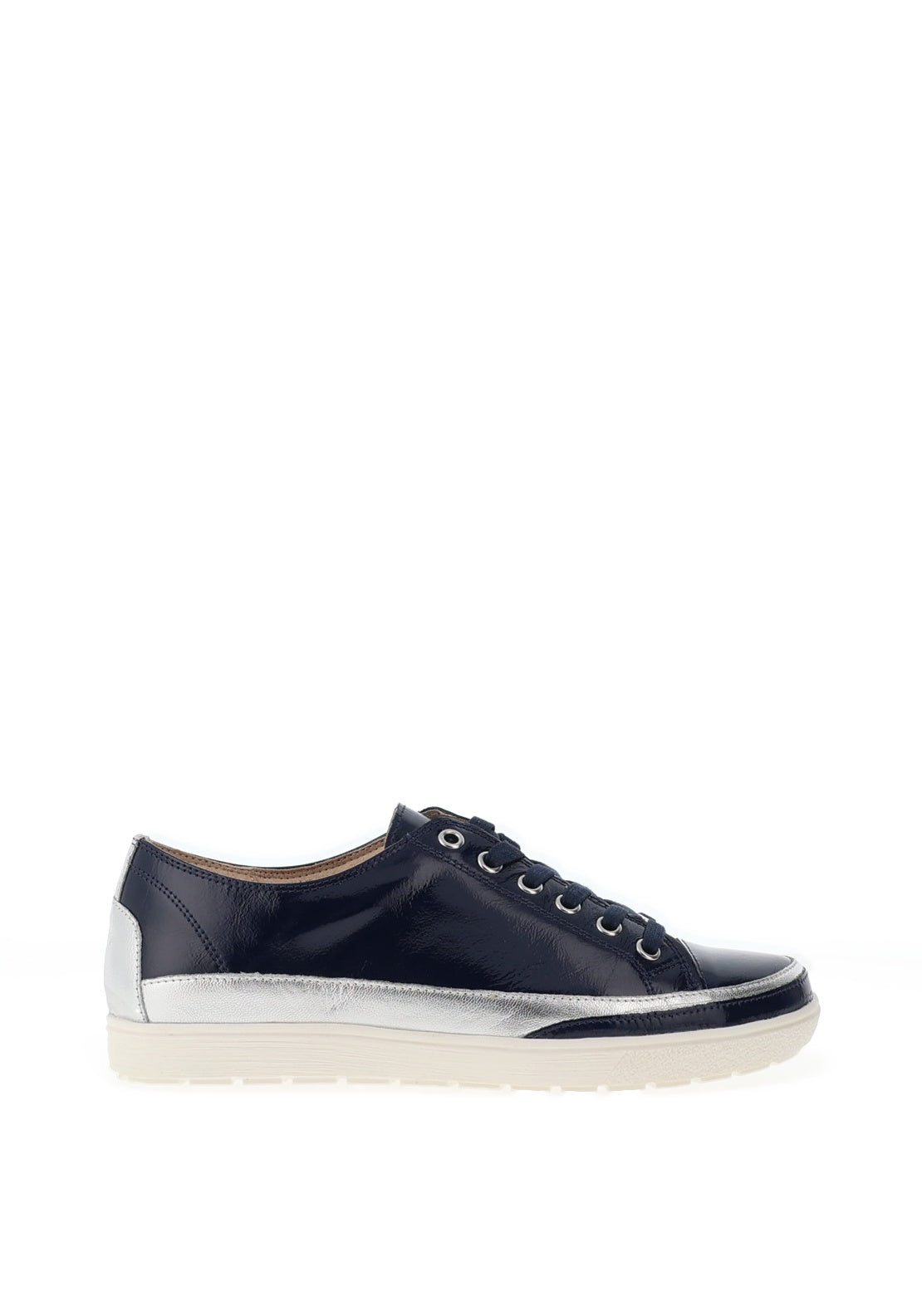 Caprice Patent Leather Lace Up Trainer, Ocean Combo - McElhinneys
