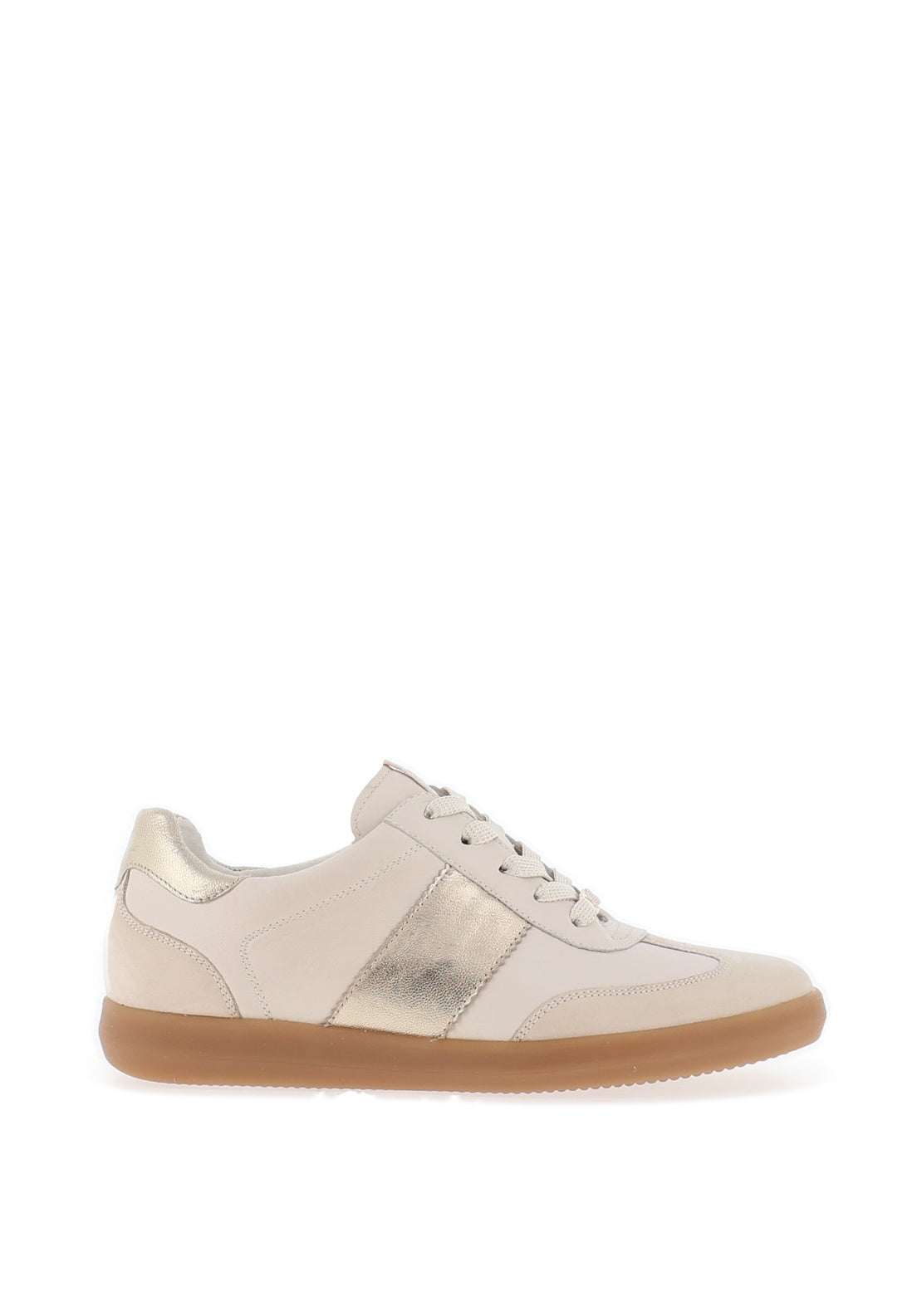 Caprice Leather Metallic Laced Trainers, Cream and Gold - McElhinneys