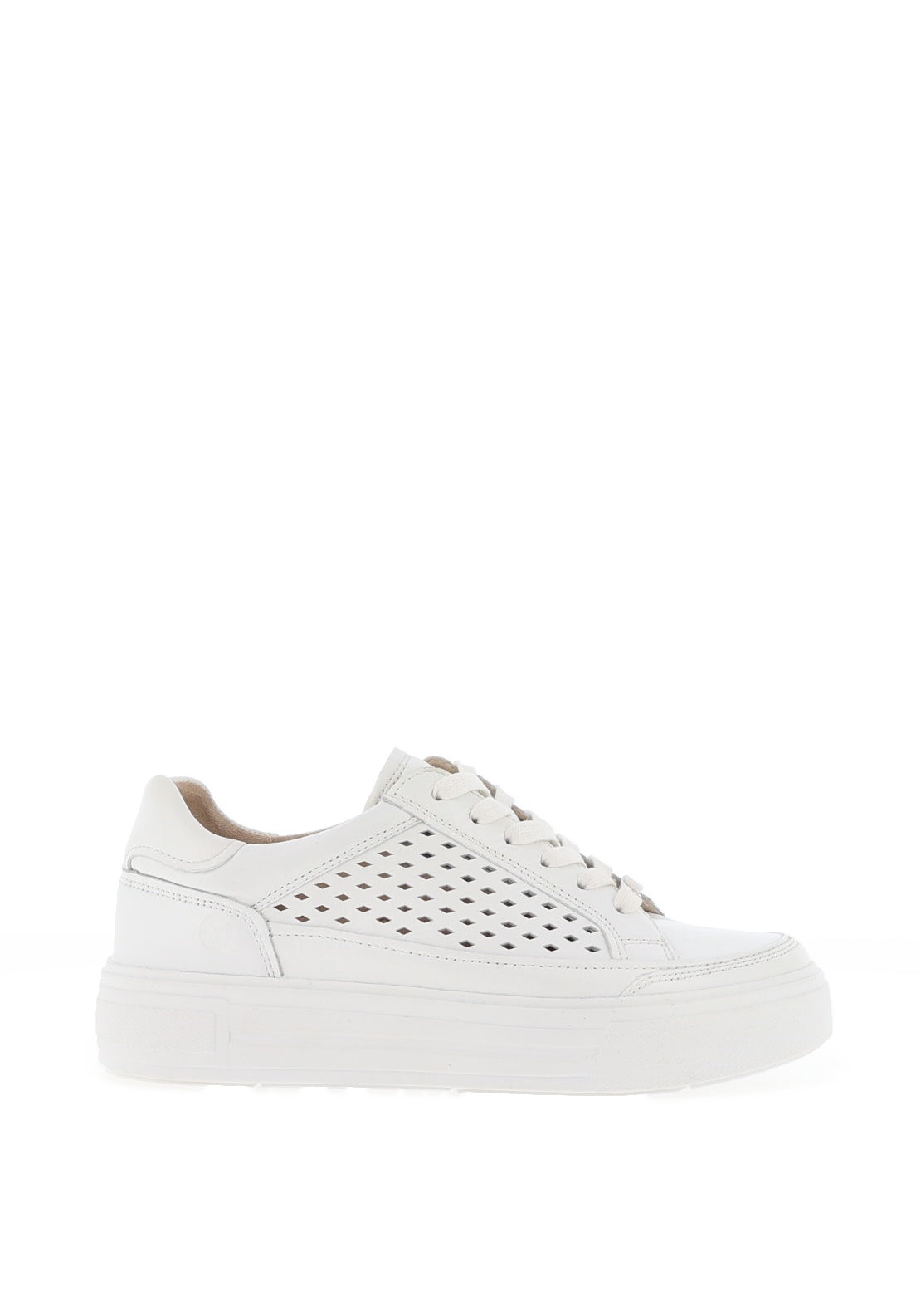 Caprice Nappa Leather Cut Out Detail Metallic Trainers, White - McElhinneys