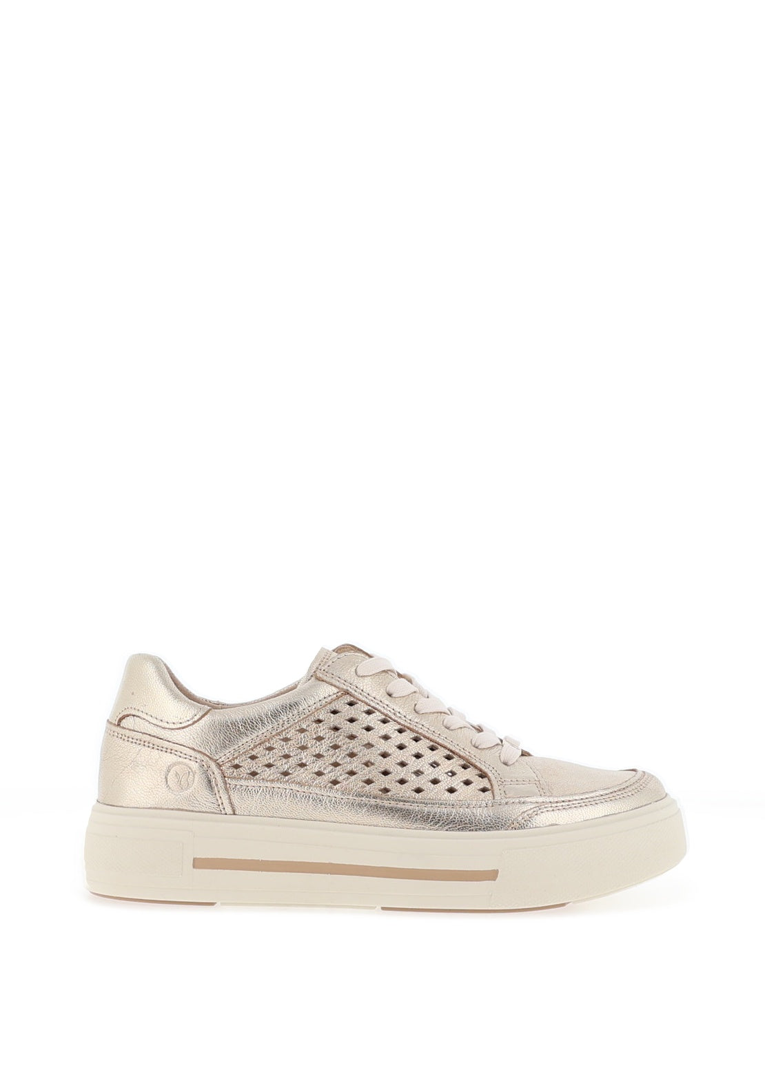 Caprice Nappa Leather Cut Out Detail Metallic Trainers, Gold - McElhinneys