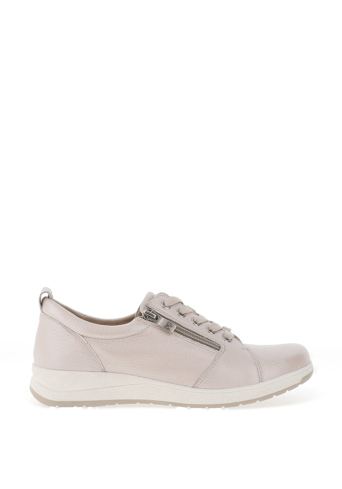 Caprice Pebbled Leather Side Zip Trainers, Pearl - McElhinneys