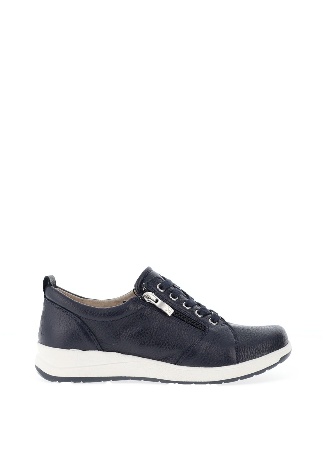 Caprice Pebbled Leather Side Zip Trainers, Navy - McElhinneys