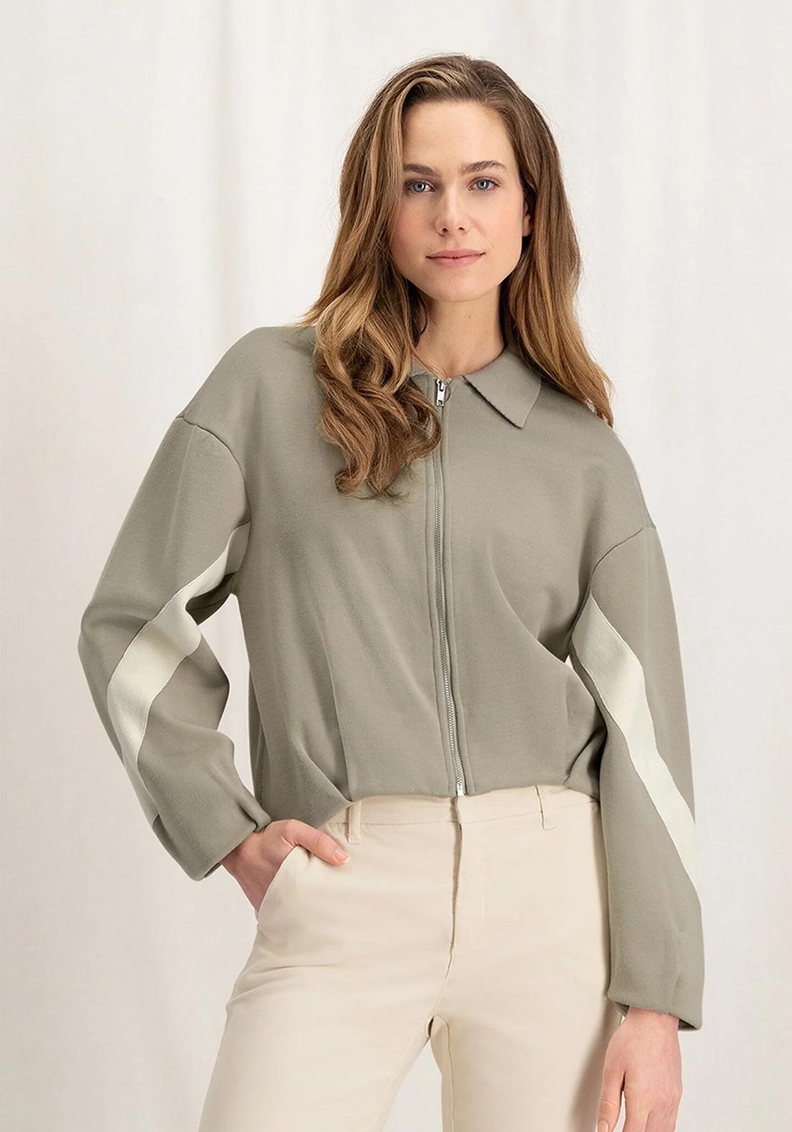 YAYA Short Knit Jacket, Aluminium Beige - McElhinneys