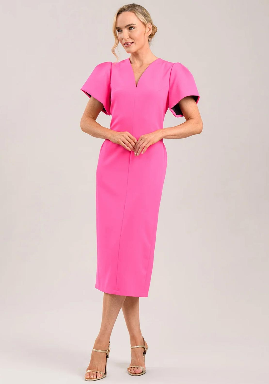 Caroline Kilkenny Cloud V Neck Pencil Dress, Pink - McElhinneys
