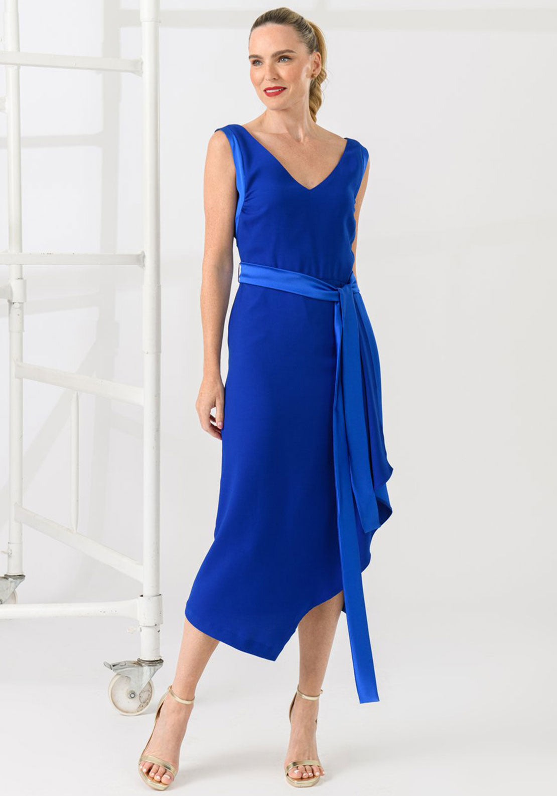 Caroline Kilkenny Misty V Neck Midi Dress, Sky Blue - McElhinneys