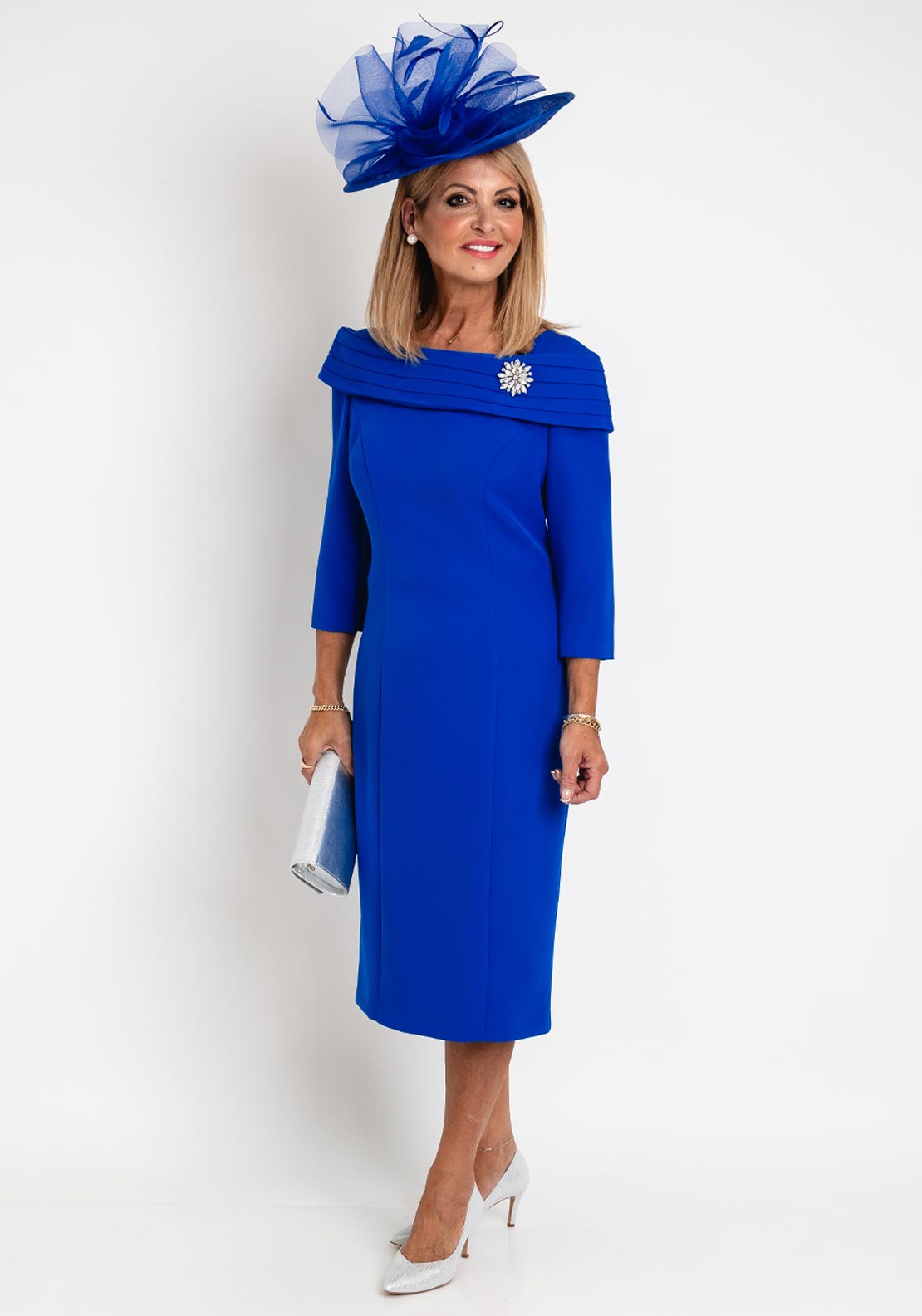 Cassandra Bardot Neckline Pencil Midi Dress, Royal Blue - McElhinneys