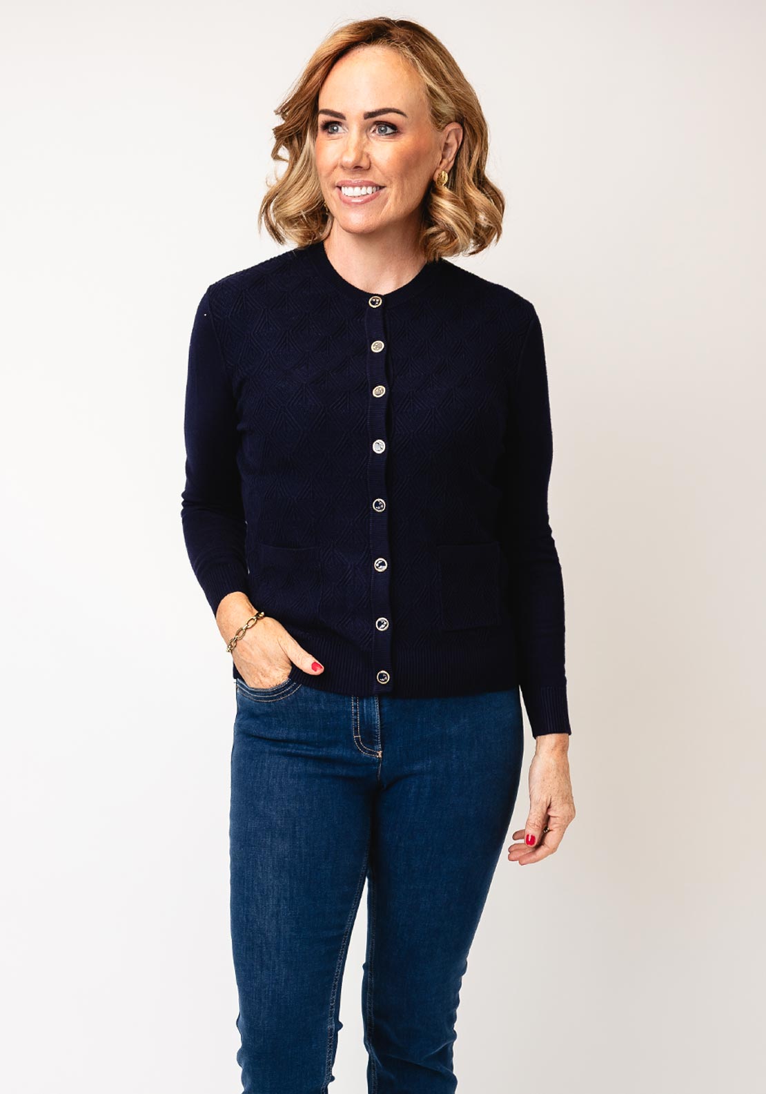 Castle of Ireland Textured Knit Cardigan, Navy - McElhinneys