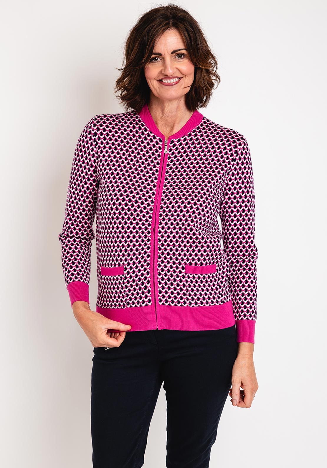 Castle of Ireland Zip Up Print Cardigan, Antique Rose - McElhinneys