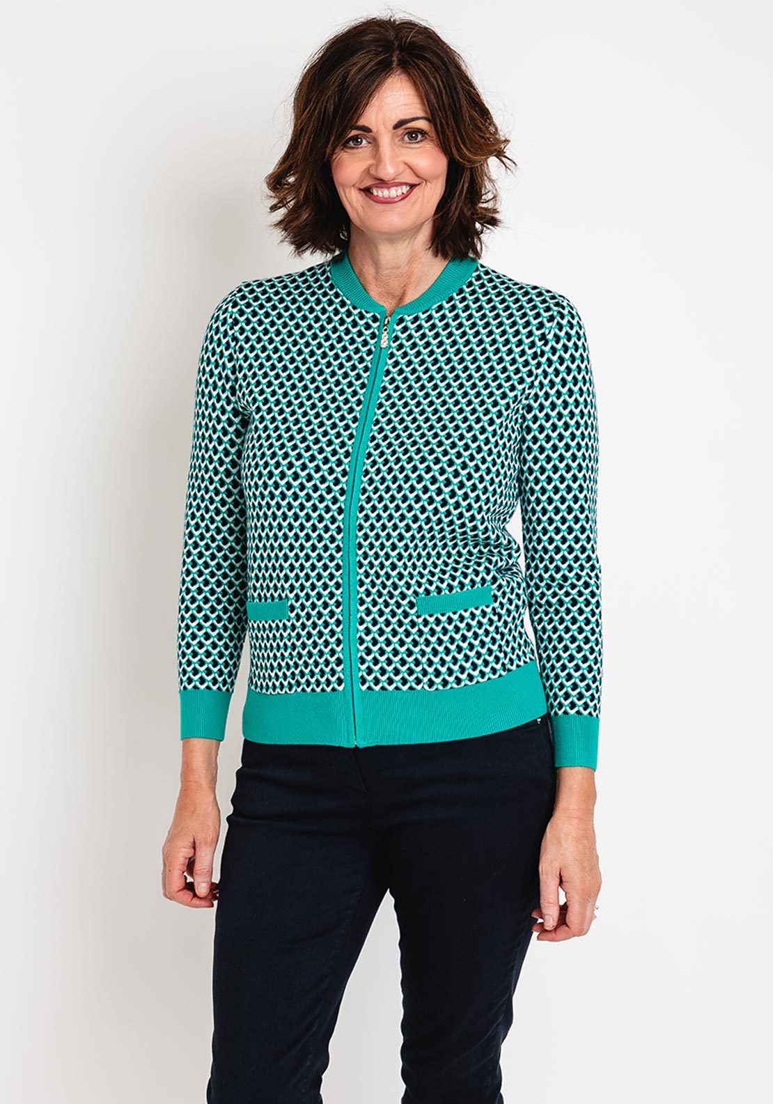 Castle of Ireland Zip Up Print Cardigan, Spring Leaf - McElhinneys
