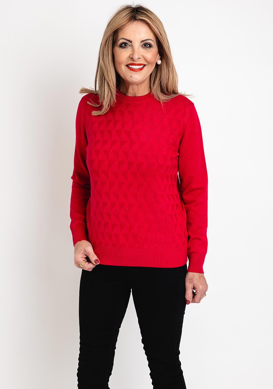 Castle Of Ireland Triangle Printed Knit Sweater, Sangria - McElhinneys
