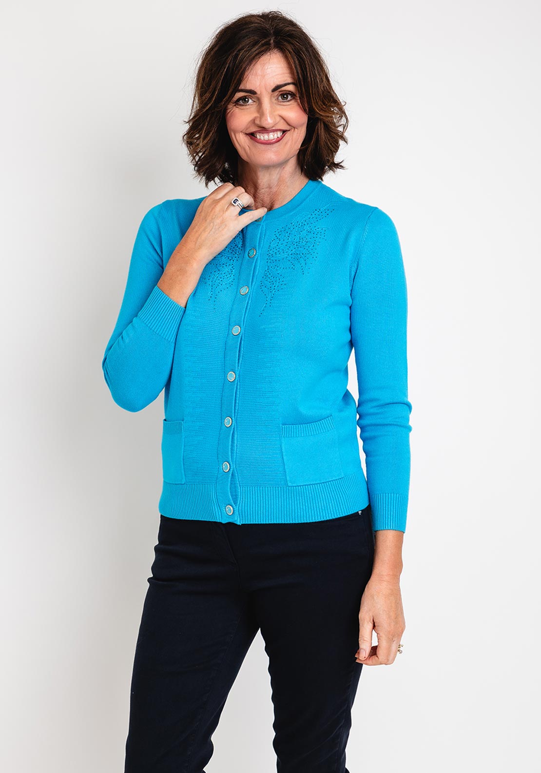 Castle of Ireland Embroidered Rhinestone Cardigan, Blue Lagoon ...
