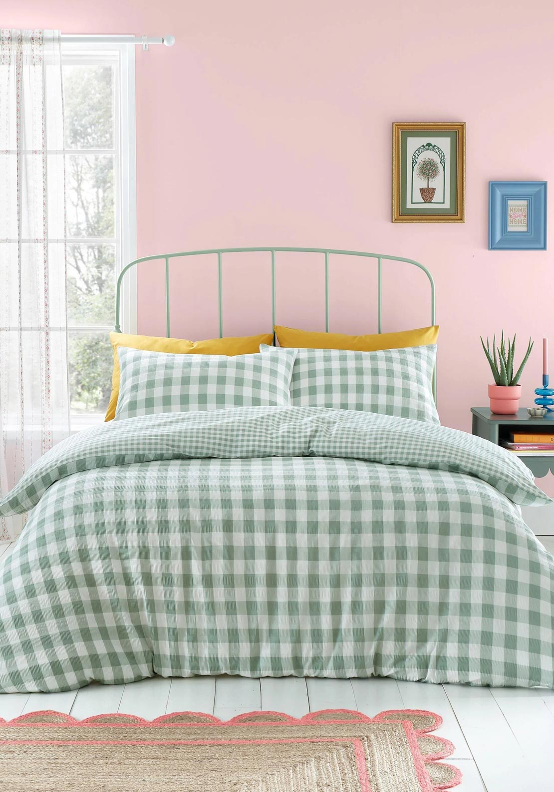 Catherine Lansfield Seersucker Gingham Check Duvet Cover Set, Green ...