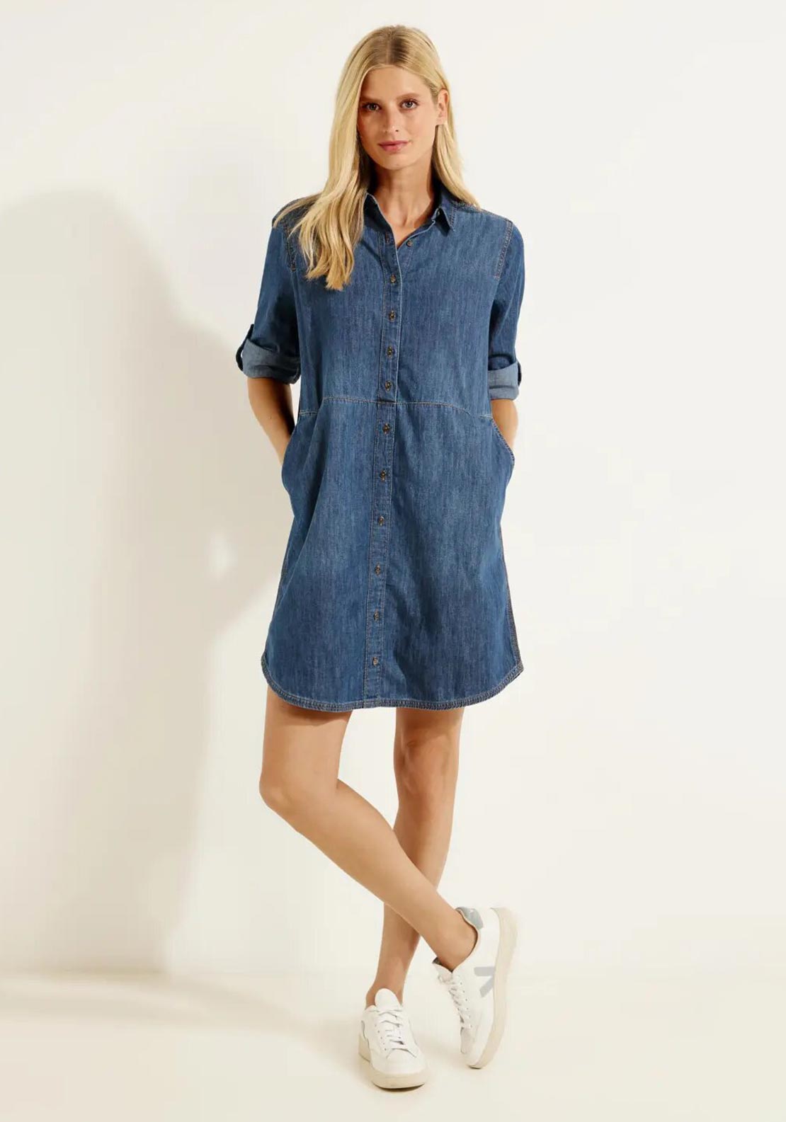 Cecil Cotton Denim Dress, Mid Blue Wash - McElhinneys