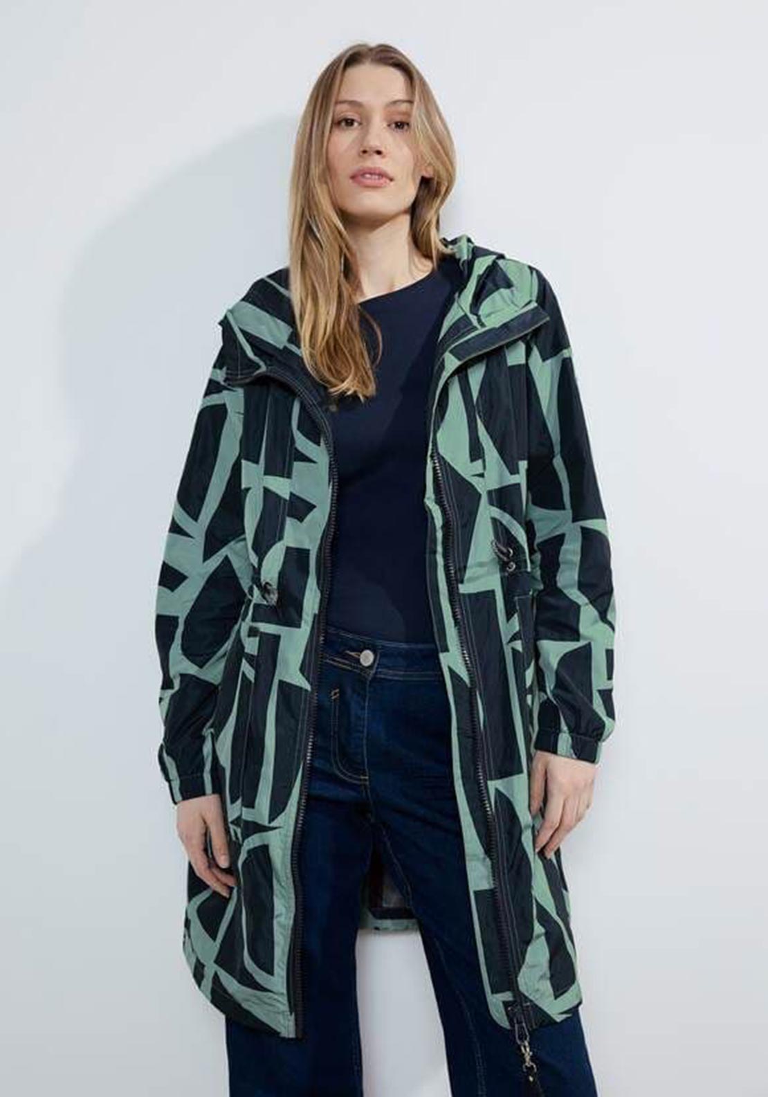Cecil Printed Memory Rain Jacket, Raw Salvia Green - McElhinneys