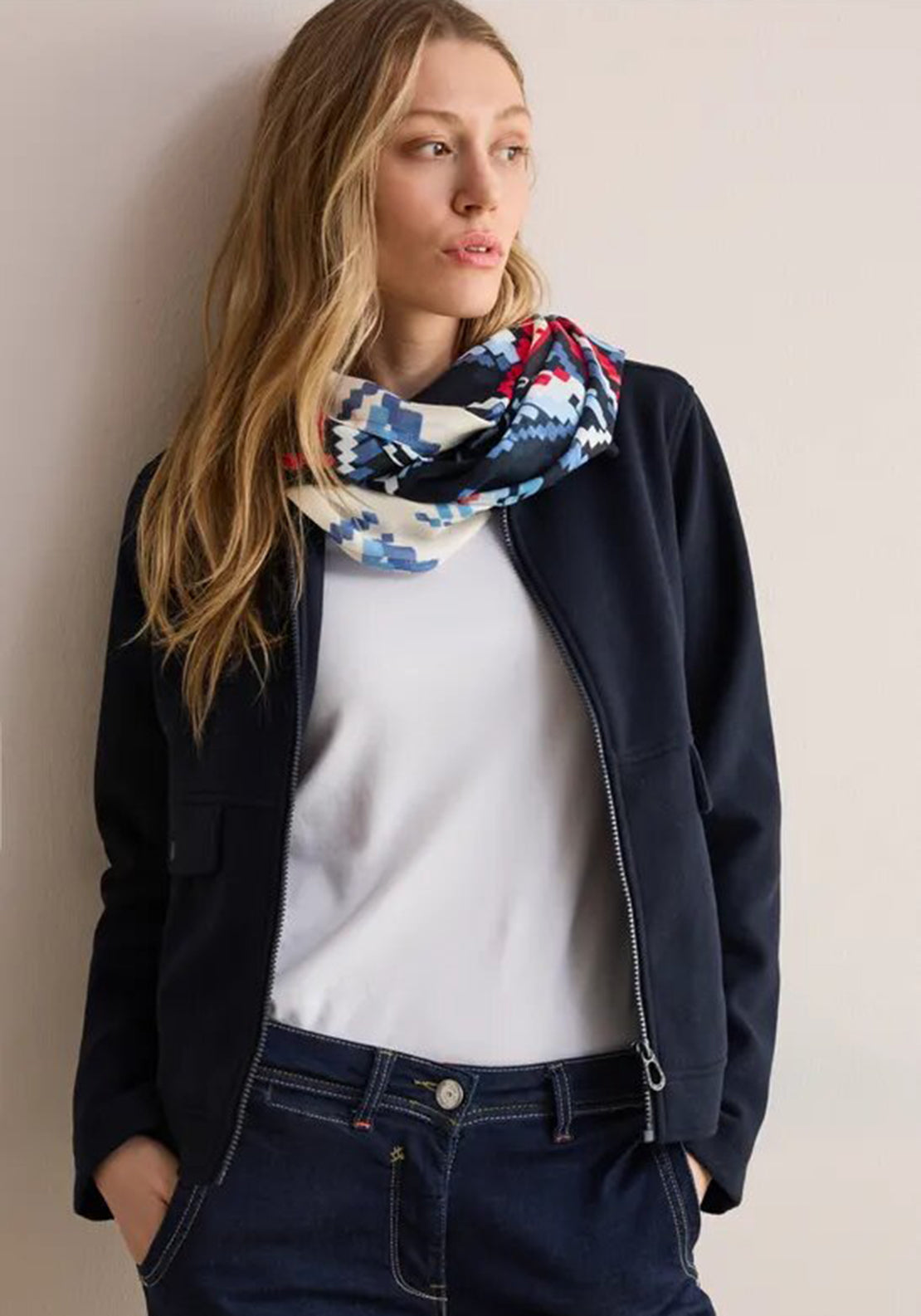 Cecil Geometric Print Loop Scarf, Navy Multi - McElhinneys