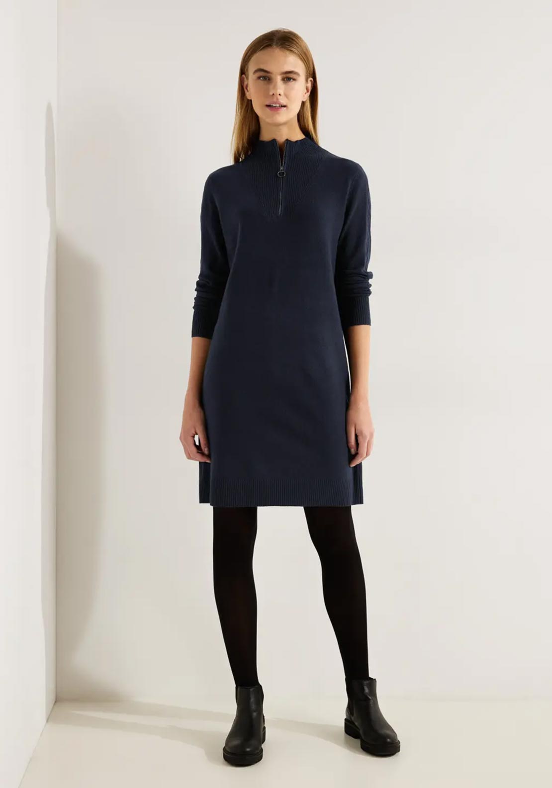 Cecil Cosy Half Zip Troyer Mini Dress, Night Sky Blue - McElhinneys