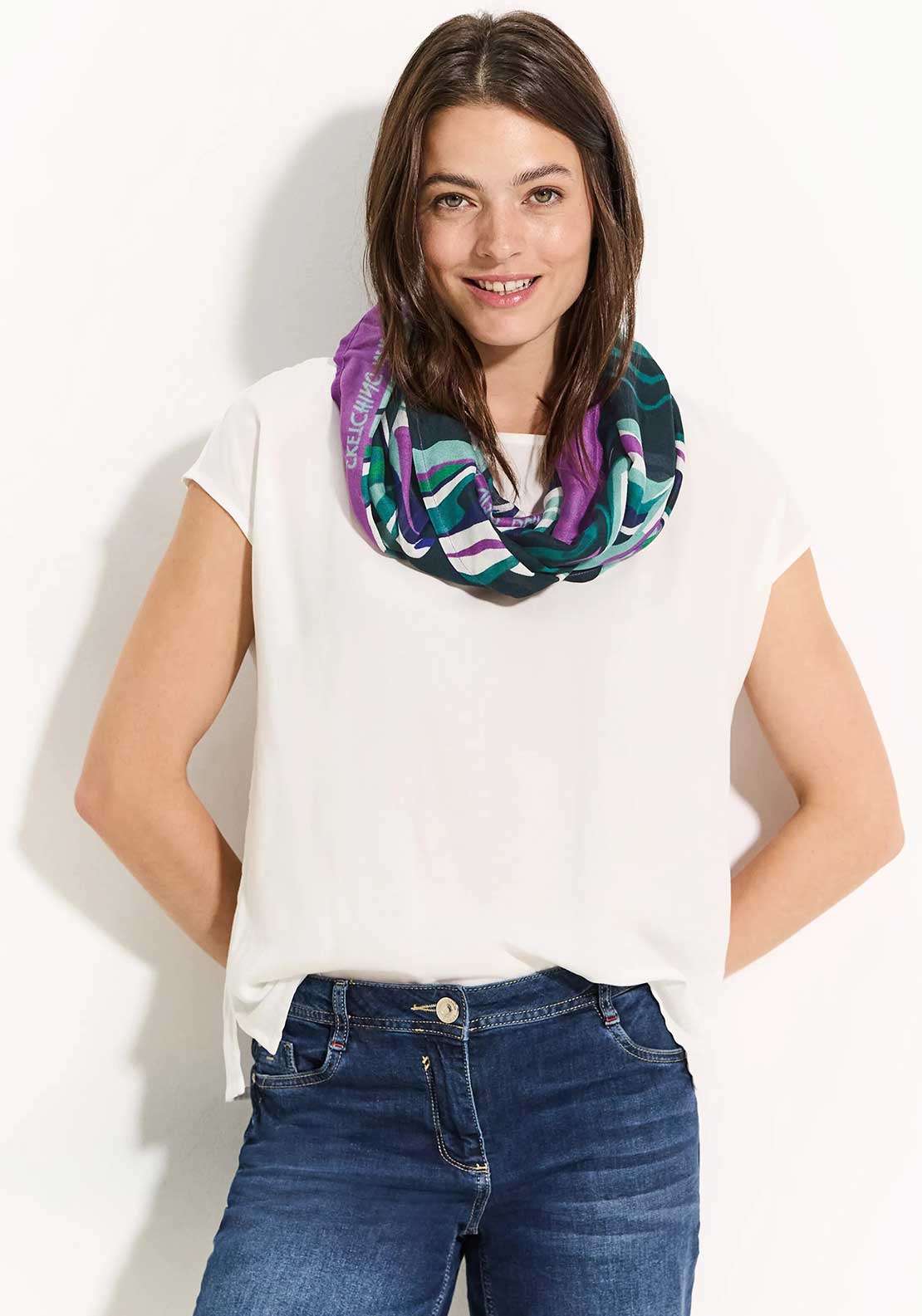 Cecil Printed Loop Scarf, Green Multi-Coloured - McElhinneys