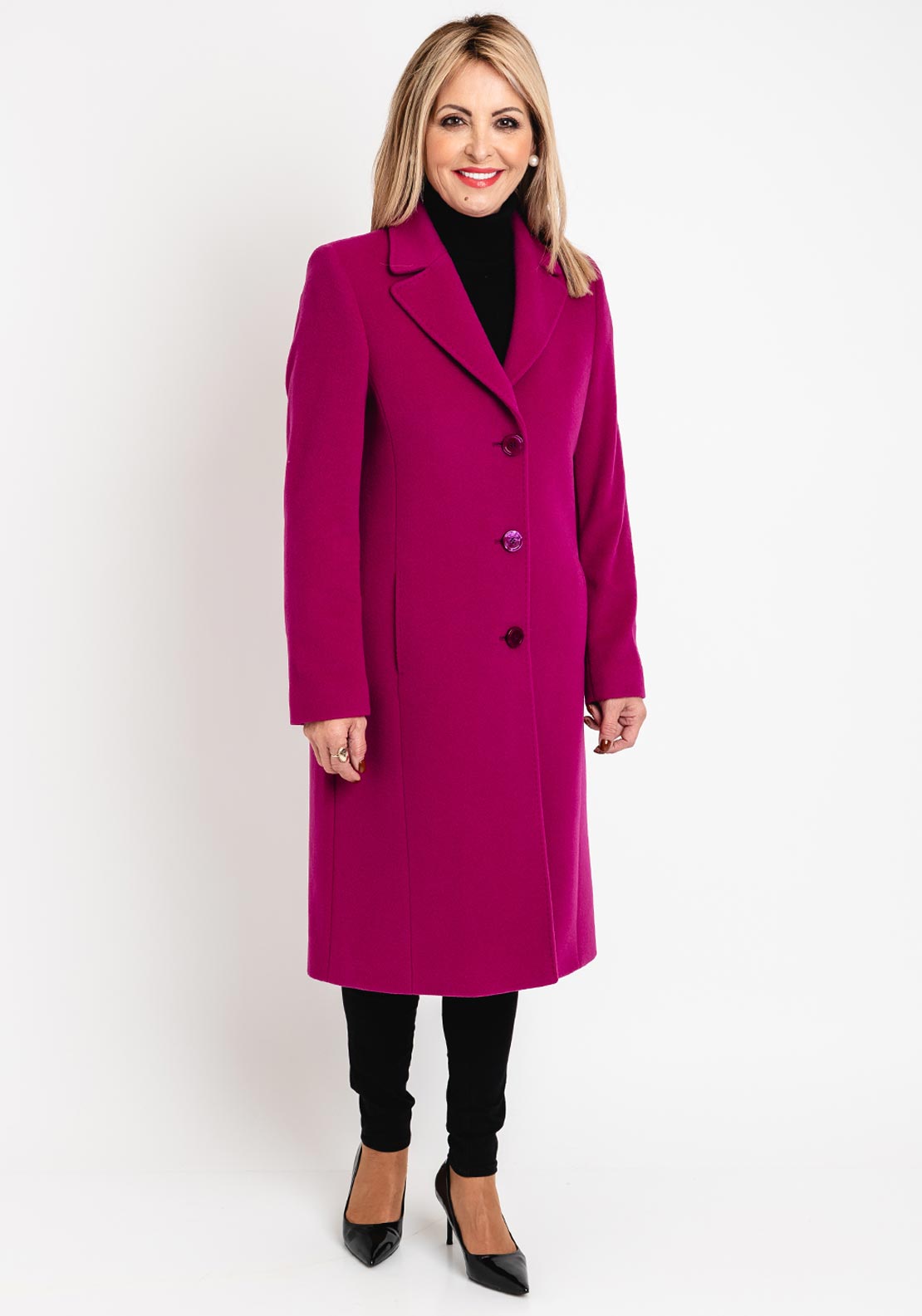 Christina Felix Classic Tailored Wool Cashmere Blend Long Coat, Raspbe ...