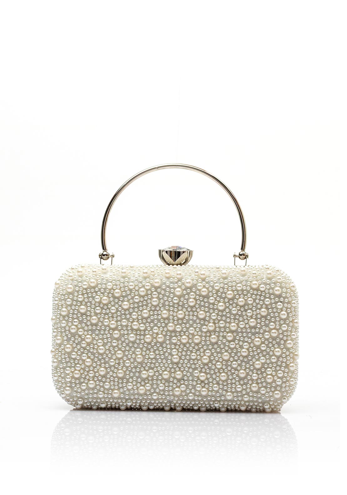 Zen Collection Pearl Cresent Handle Clutch Bag, Silver - McElhinneys