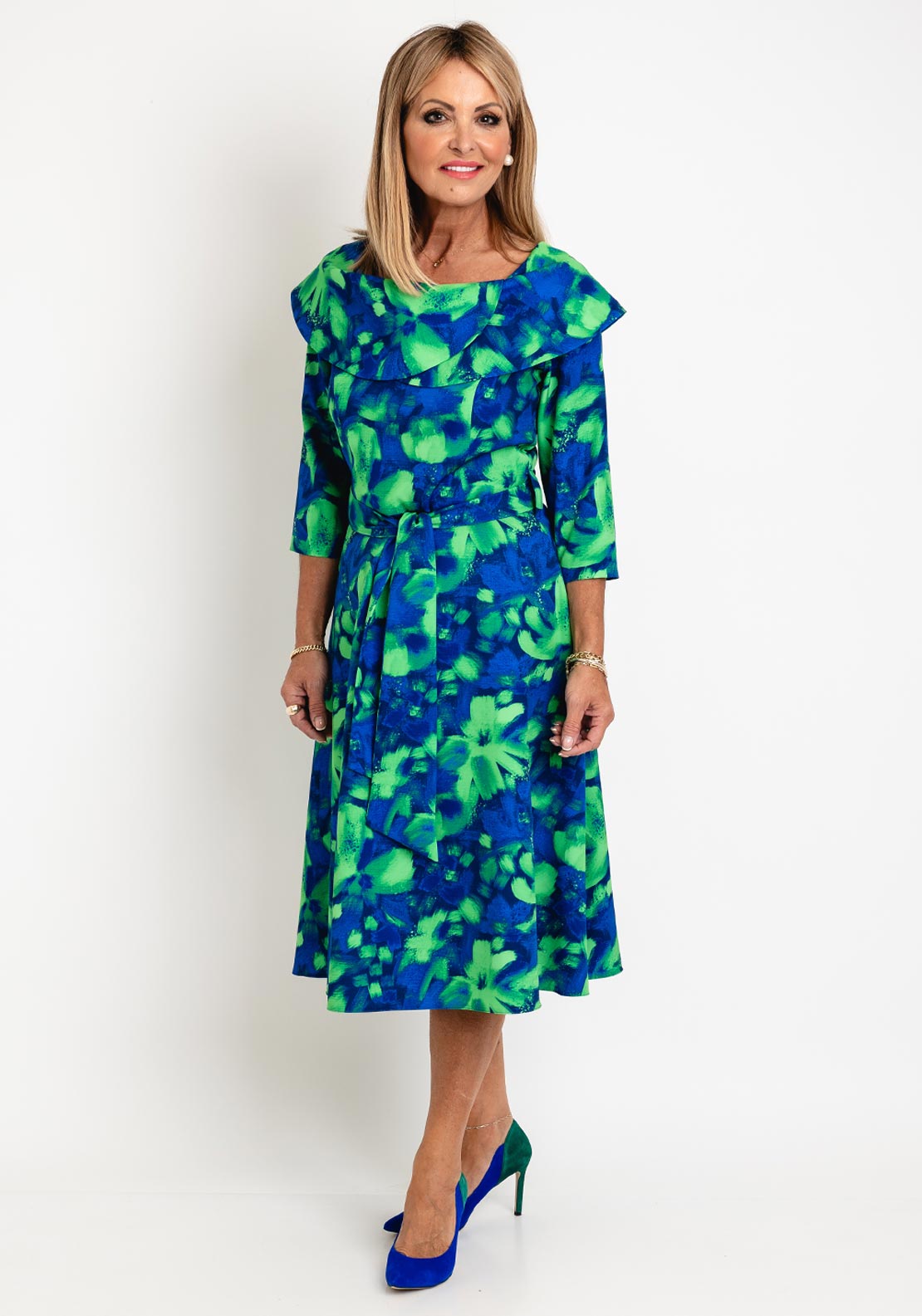 Coco Doll Hasta Soft Floral Print Midi Dress, Blue & Lime - McElhinneys