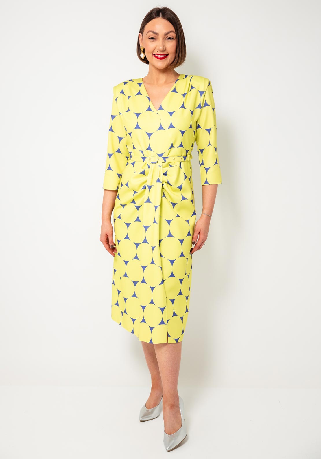 Coco Doll Jazz Disc Print Belted Dress, Lime Green - McElhinneys