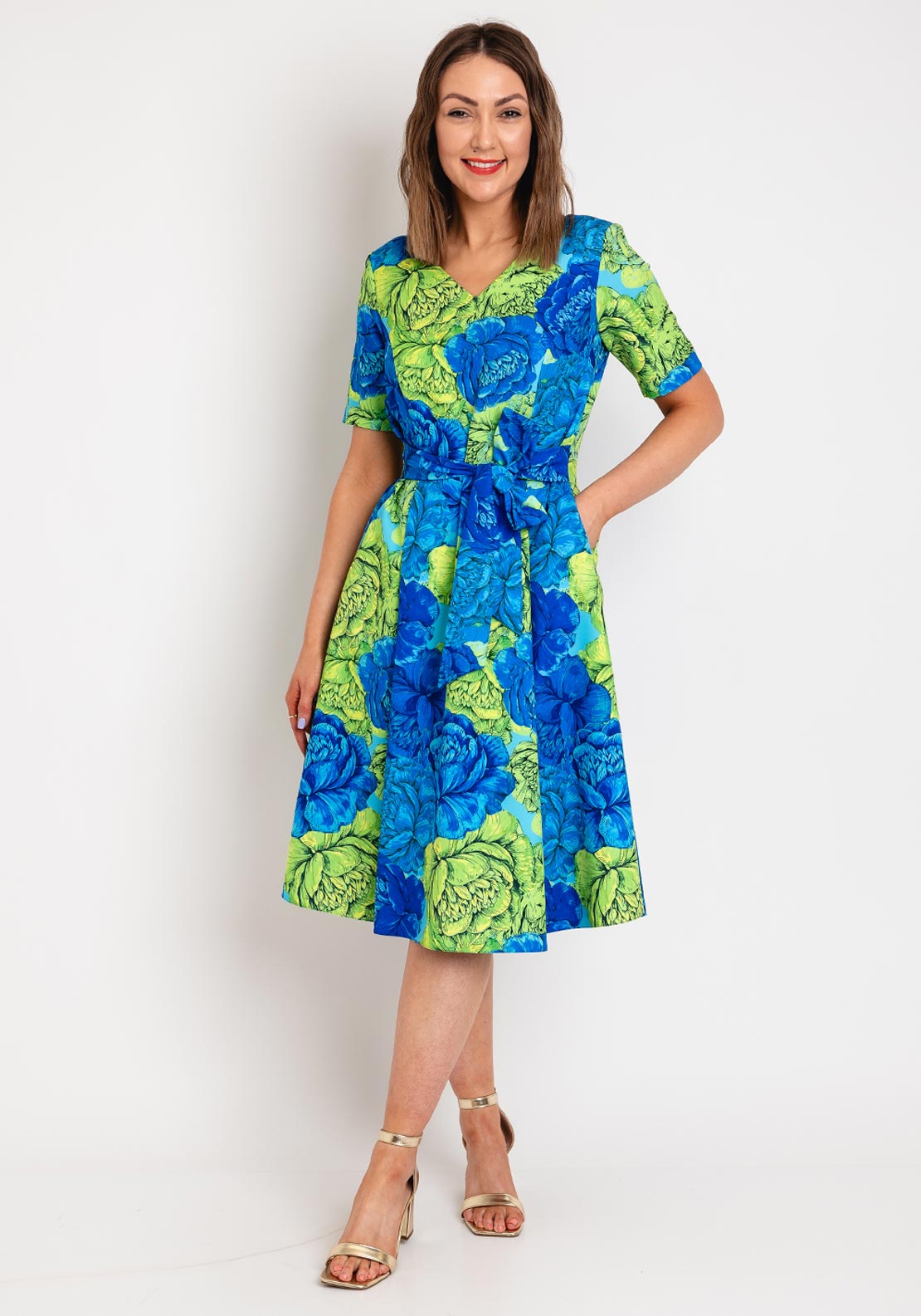 Coco Doll Judy Floral Midi Dress, Royal Green - McElhinneys
