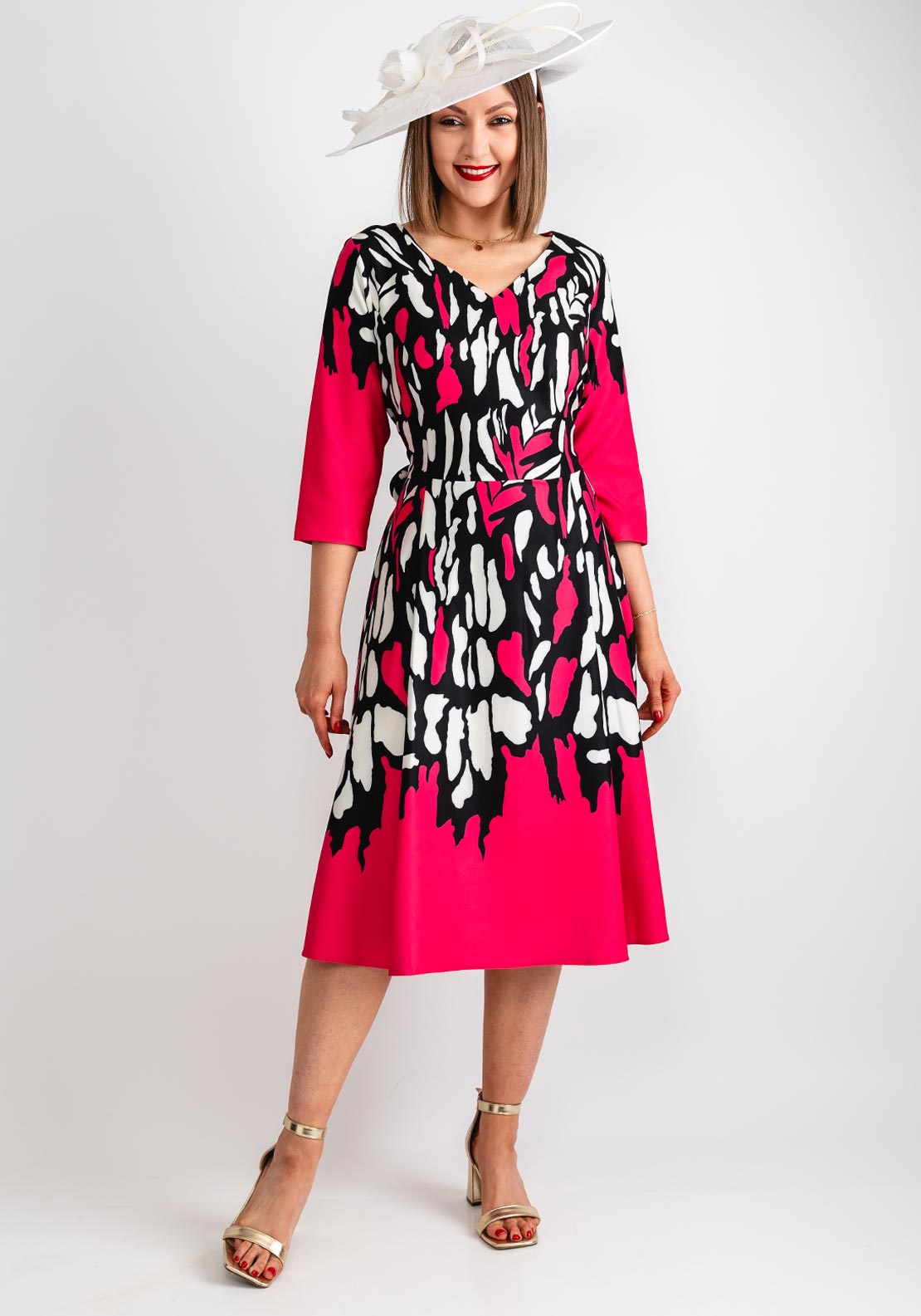 Coco Doll Kaia Print & Contrast Dress, Pink - McElhinneys