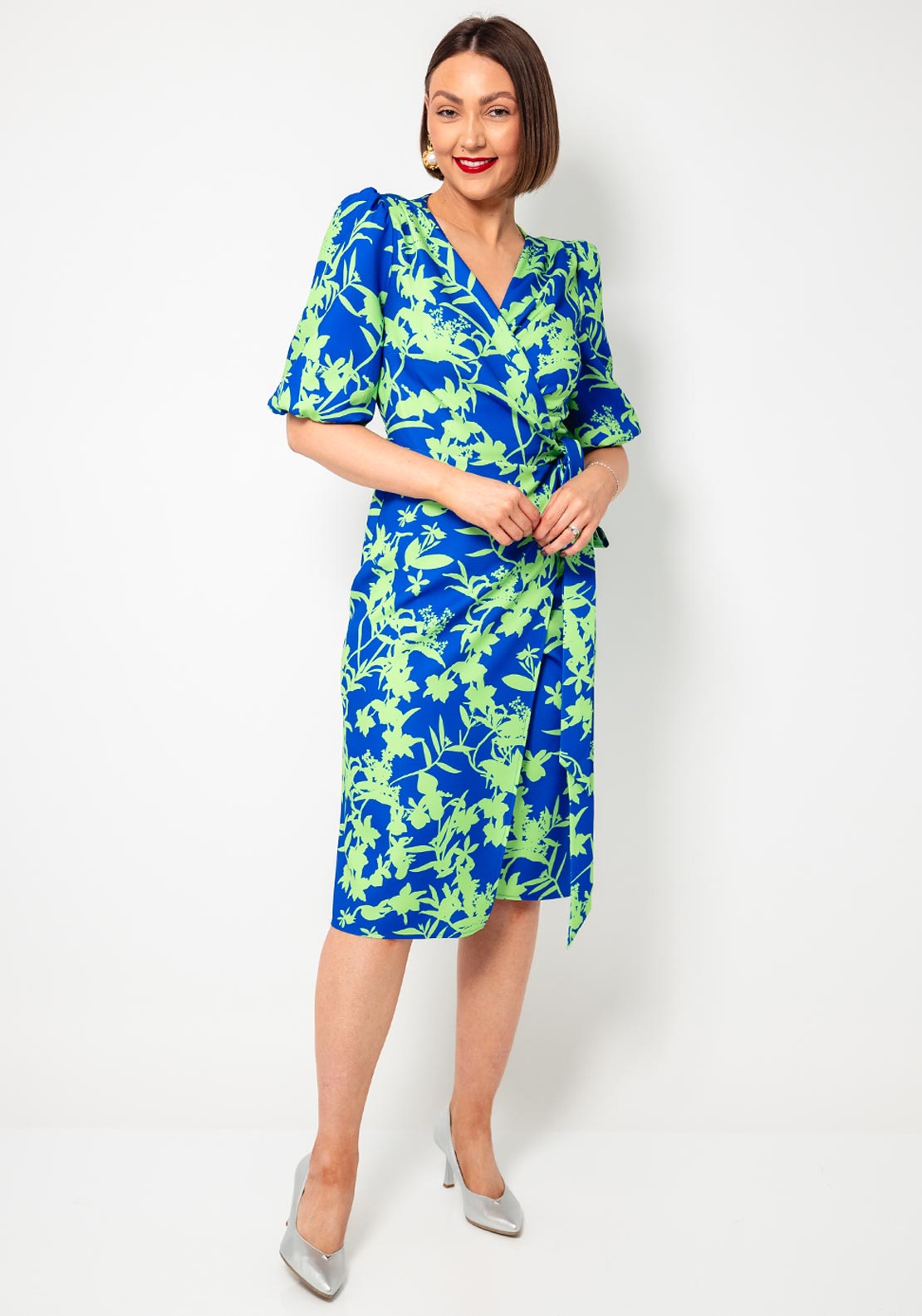 Coco Doll Laney Floral Print Wrap Dress, Blue and Green - McElhinneys