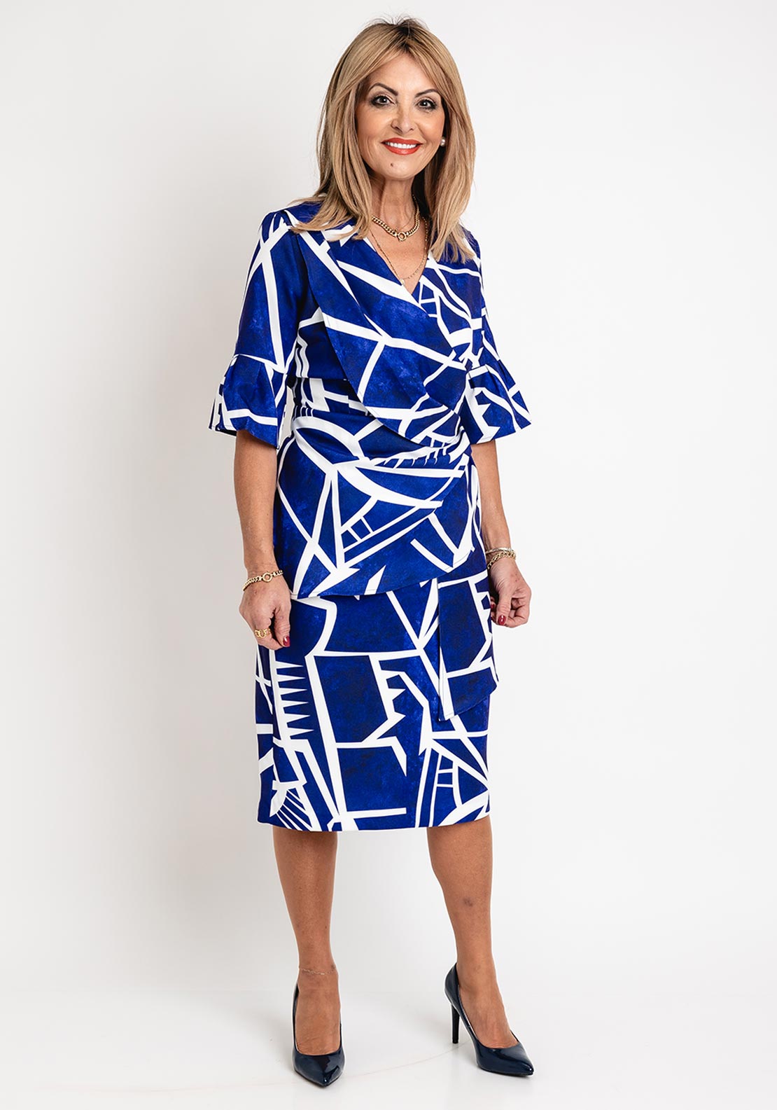 Coco Doll Robi Print Draped Bodice Midi Dress, Purple - McElhinneys