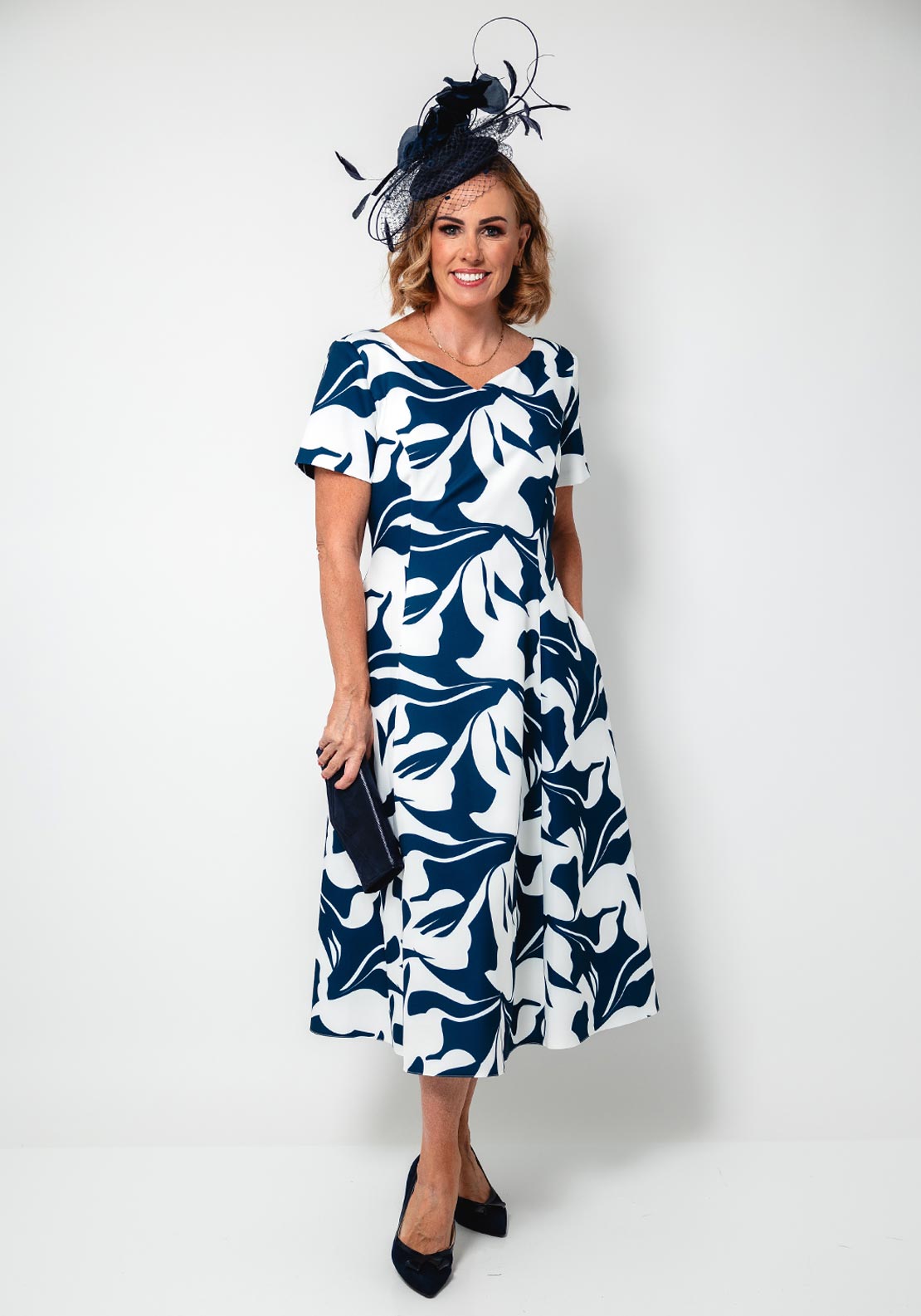 Coco Doll Tara Floral Print A-Line Dress, Navy and White - McElhinneys