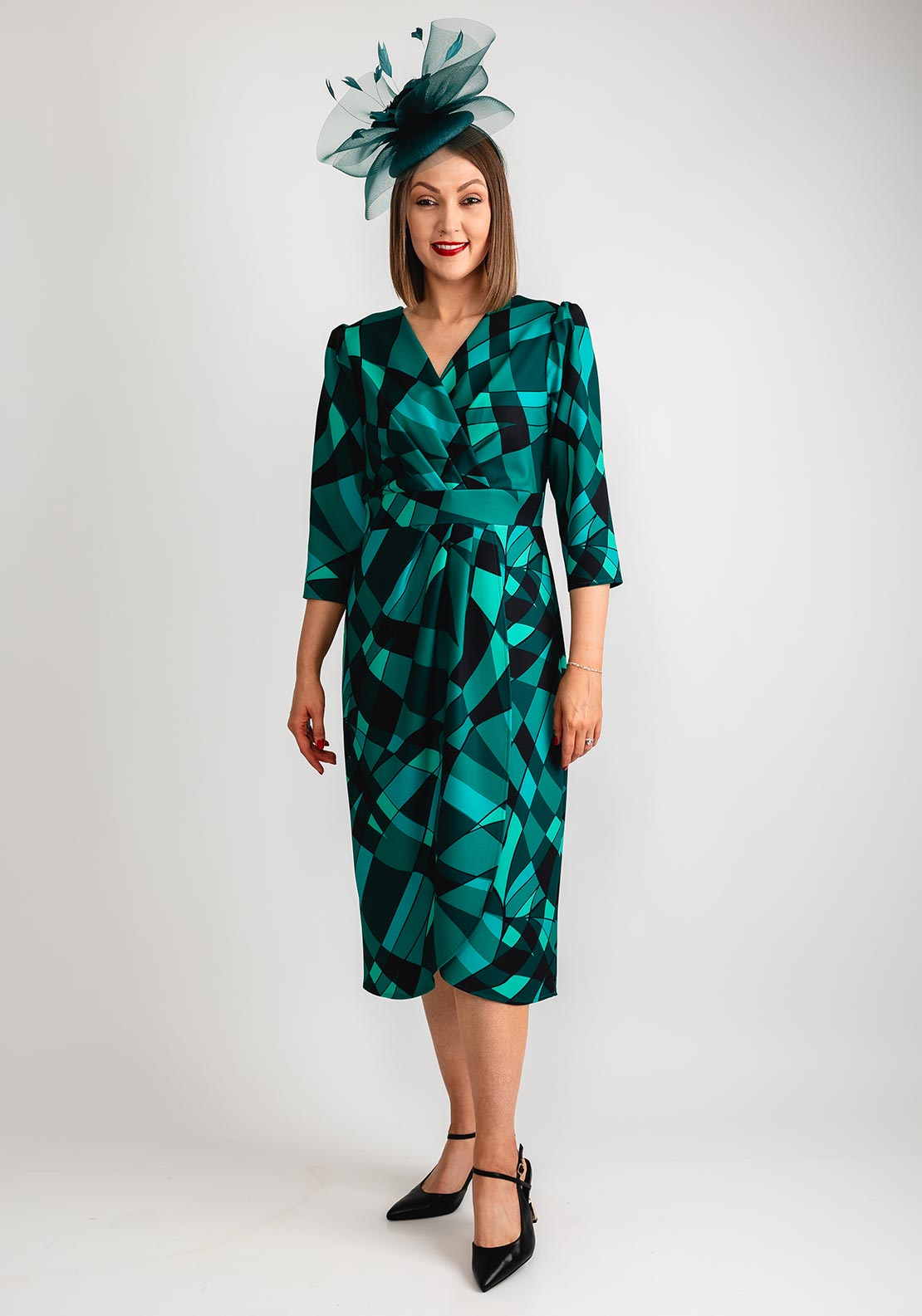 Coco Doll Toya Geometric Print Dress, Green Multi - McElhinneys