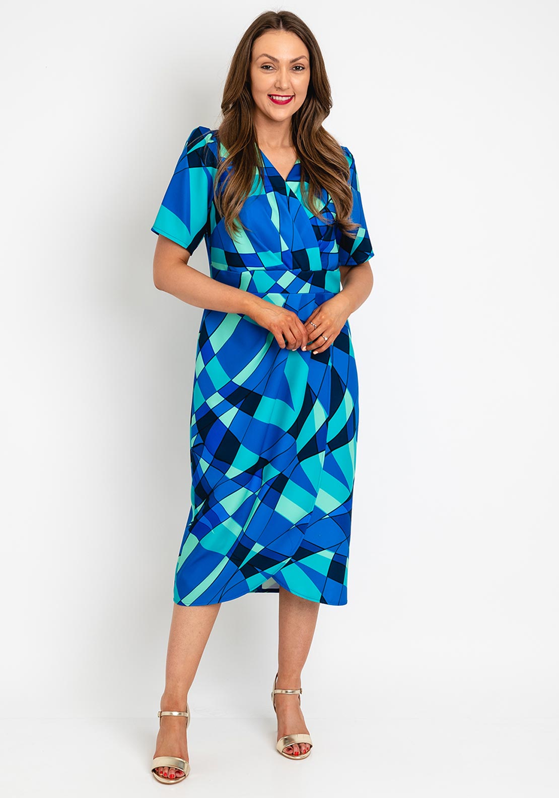 Coco Doll Toya Geometric Print Midi Dress, Royal Blue - McElhinneys