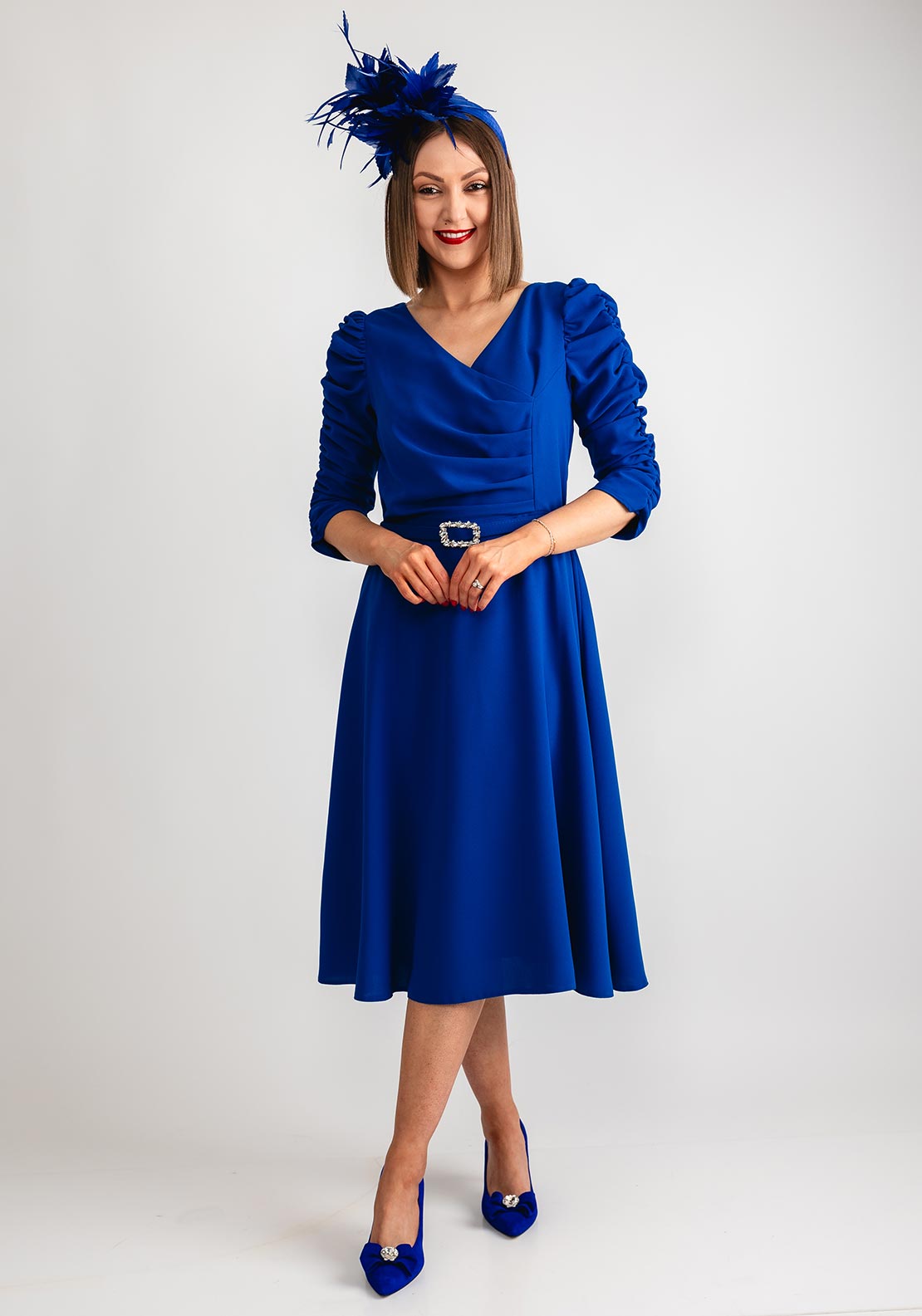 Coco Doll Veder Ruched Sleeve Dress, Royal Blue - McElhinneys