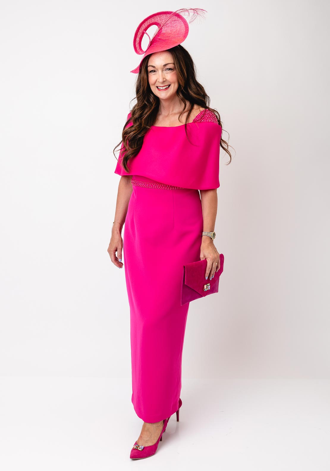 Couture Club Beaded Bow Back Pencil Dress, Fuchsia Pink - McElhinneys
